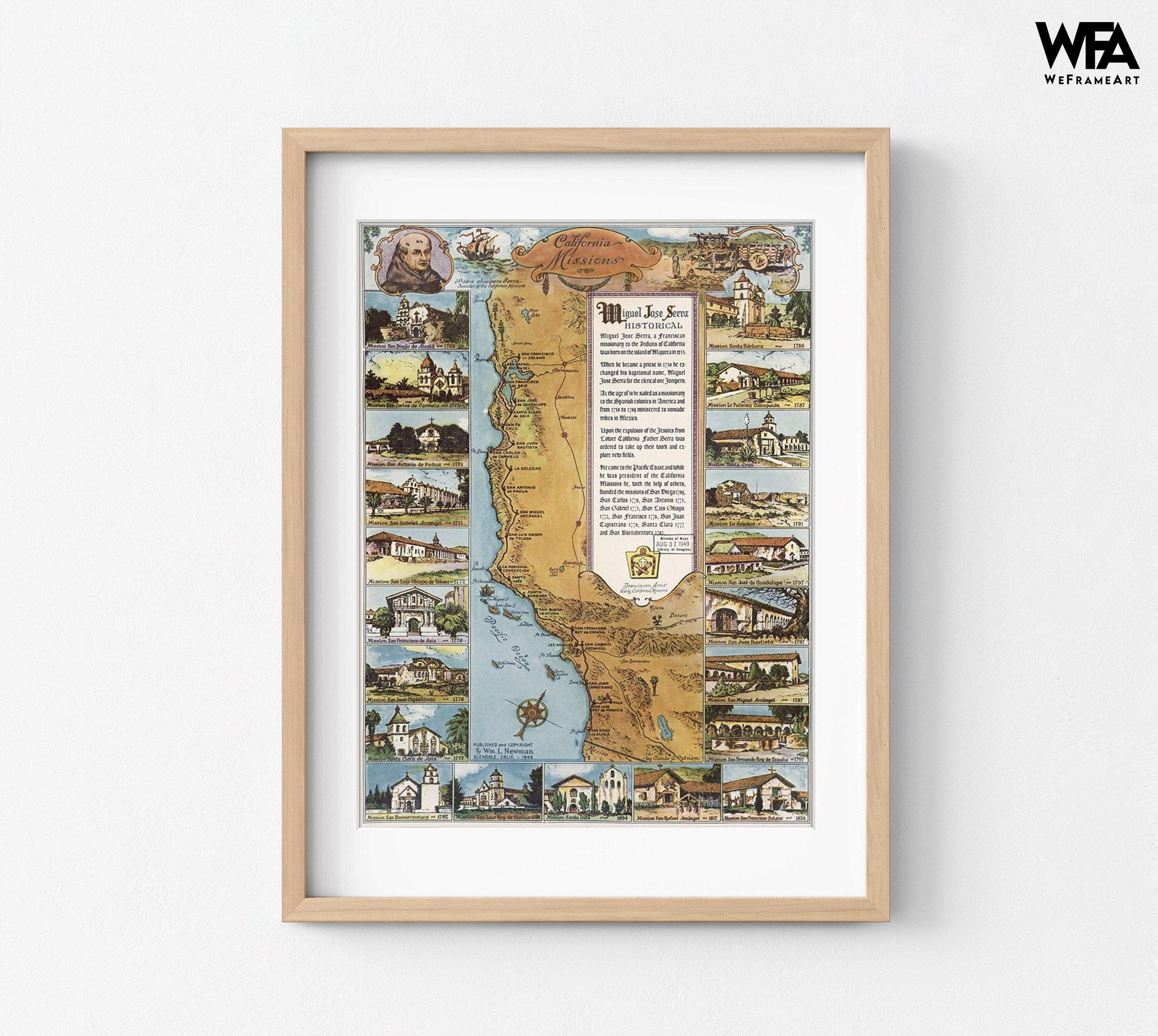 California Missions, Antique California Historic Poster Print, USA ...