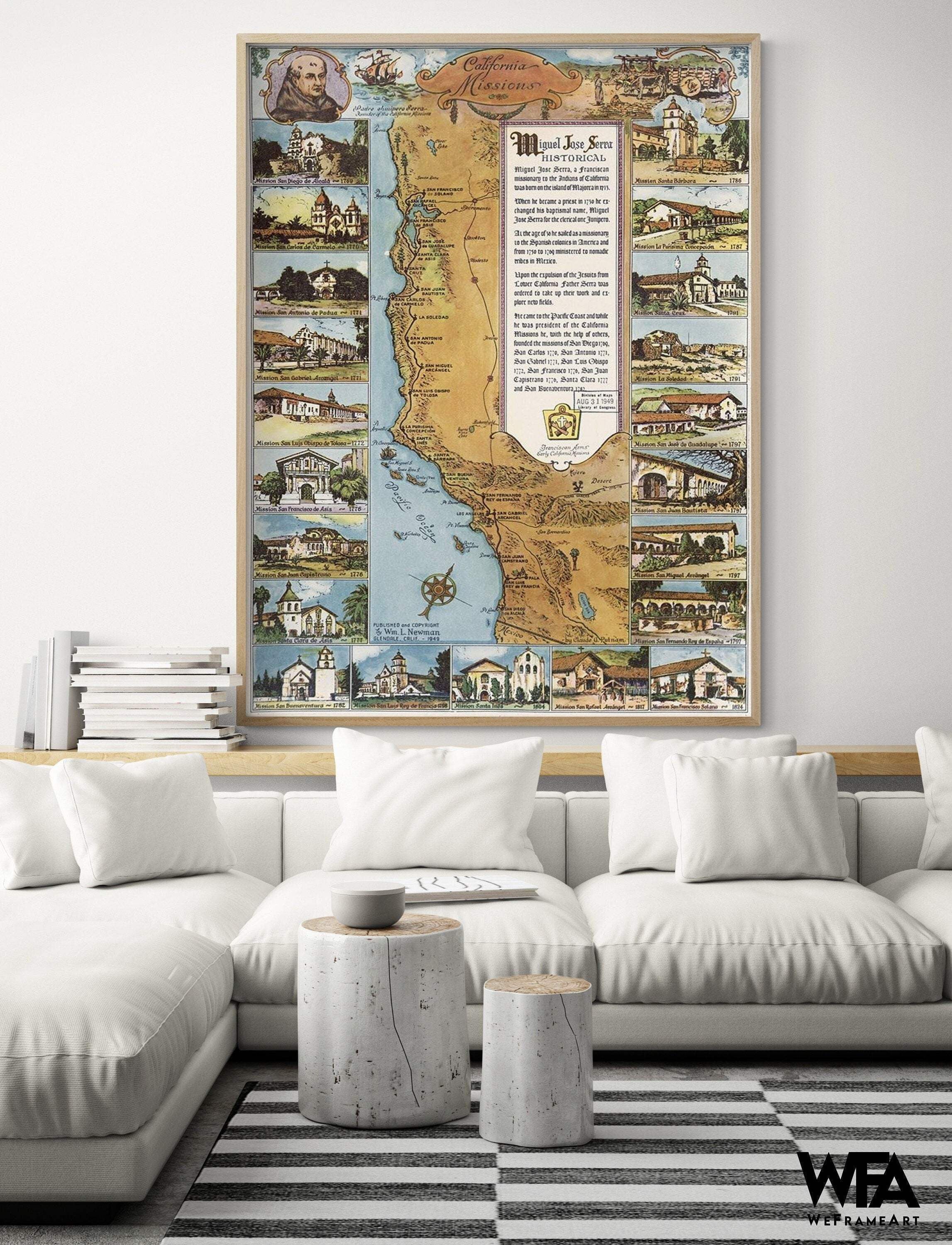 California Missions, Antique California Historic Poster Print, USA ...