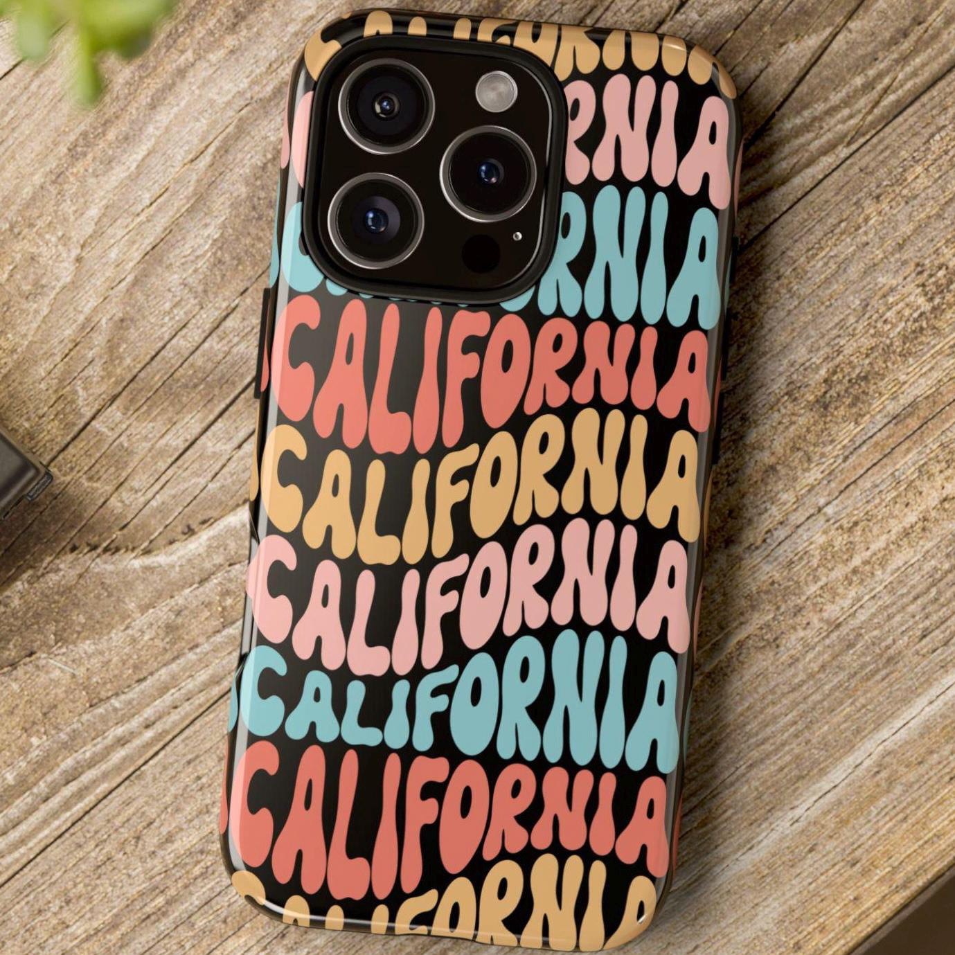 California Pastel Wavy Text Black Aesthetic Phone Case for iPhone 17 11 ...