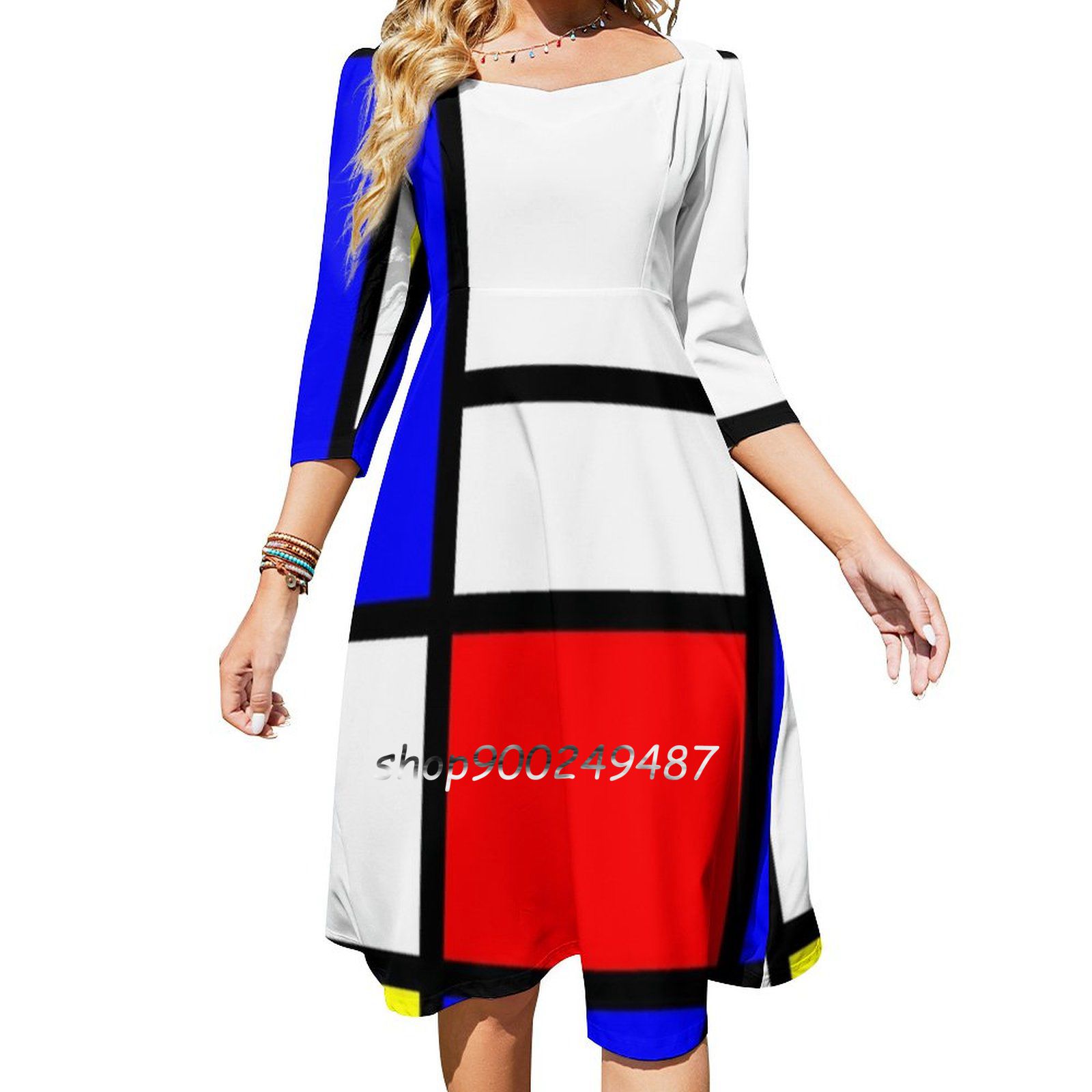 California Poppies Flare Dress Square Neck Dress Elegant Female Fashion ...