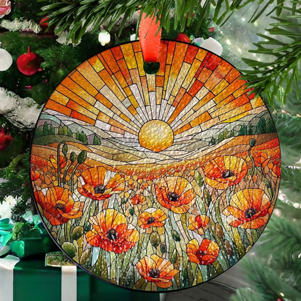 California Poppies Flower GLASS Suncatcher Hanging, orange poppies ...