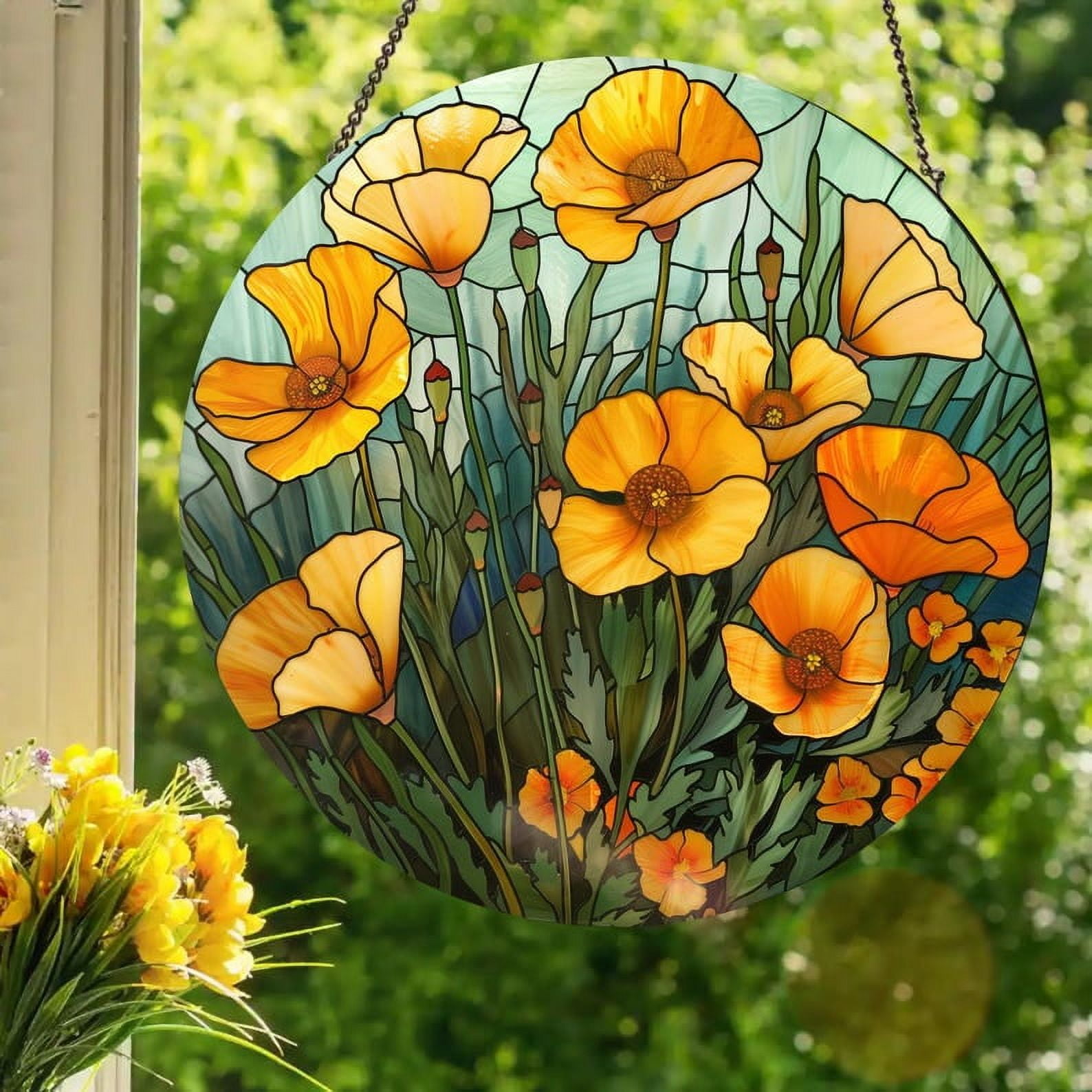 California Poppies: Stained Glass Style Wall or Window Hanging ...