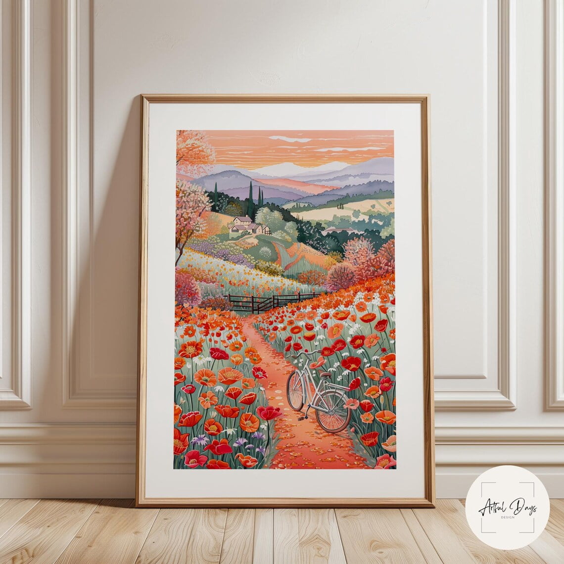 California Poppy Field Spring Hillside Home Decor Whimsical Bicycle ...