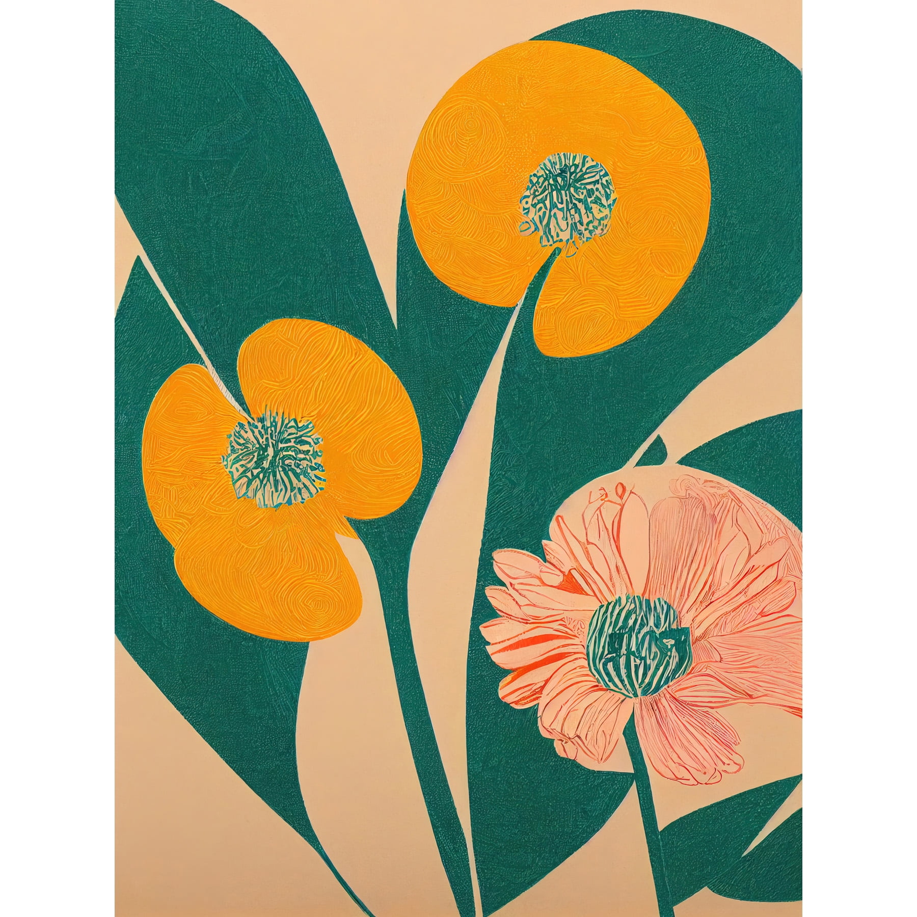 California Poppy Flower Blooms Turquoise Leaves Bright Extra Large XL ...