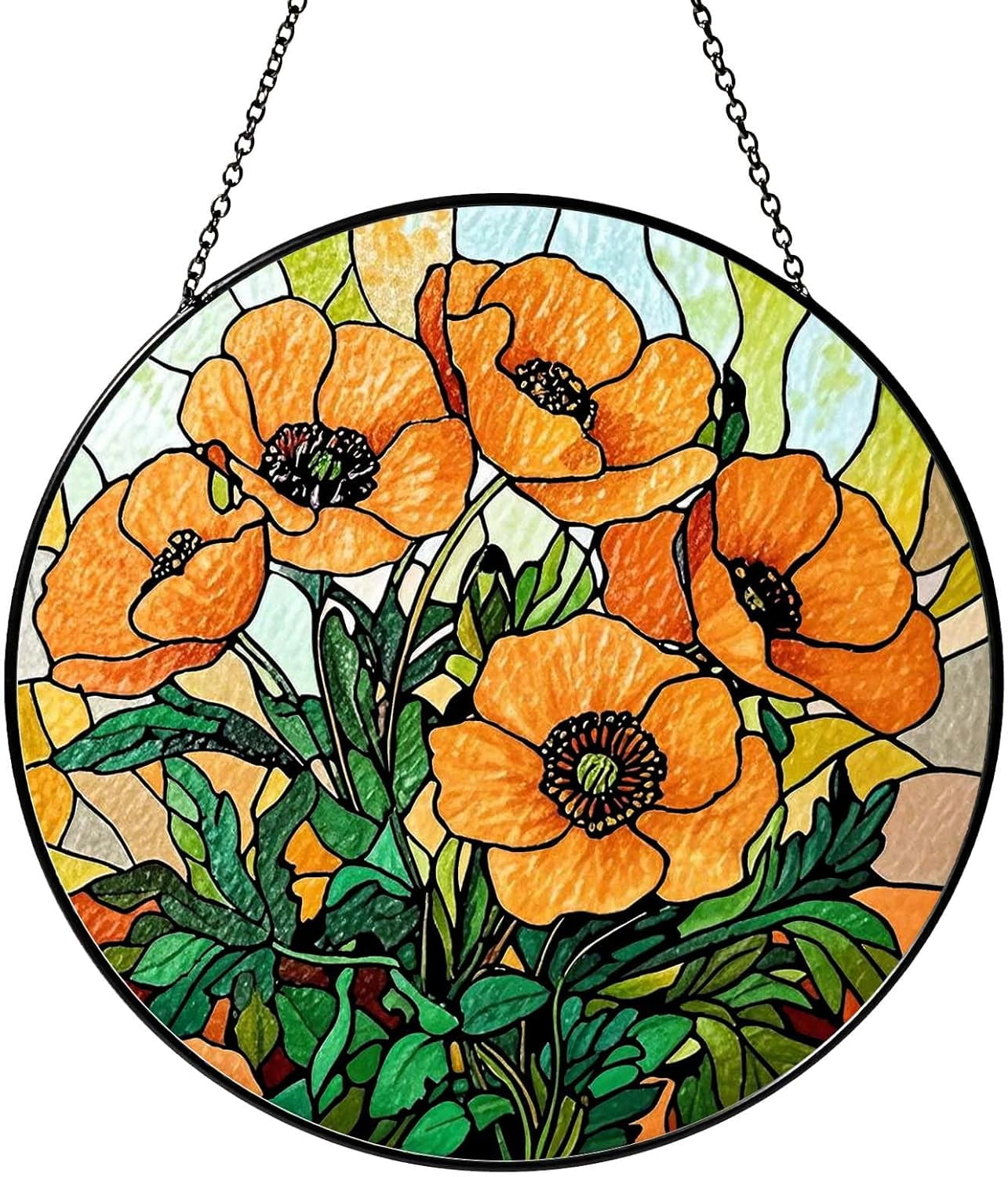 California Poppy Forest Sun Catcher Stained Glass Window Hanging Flower ...