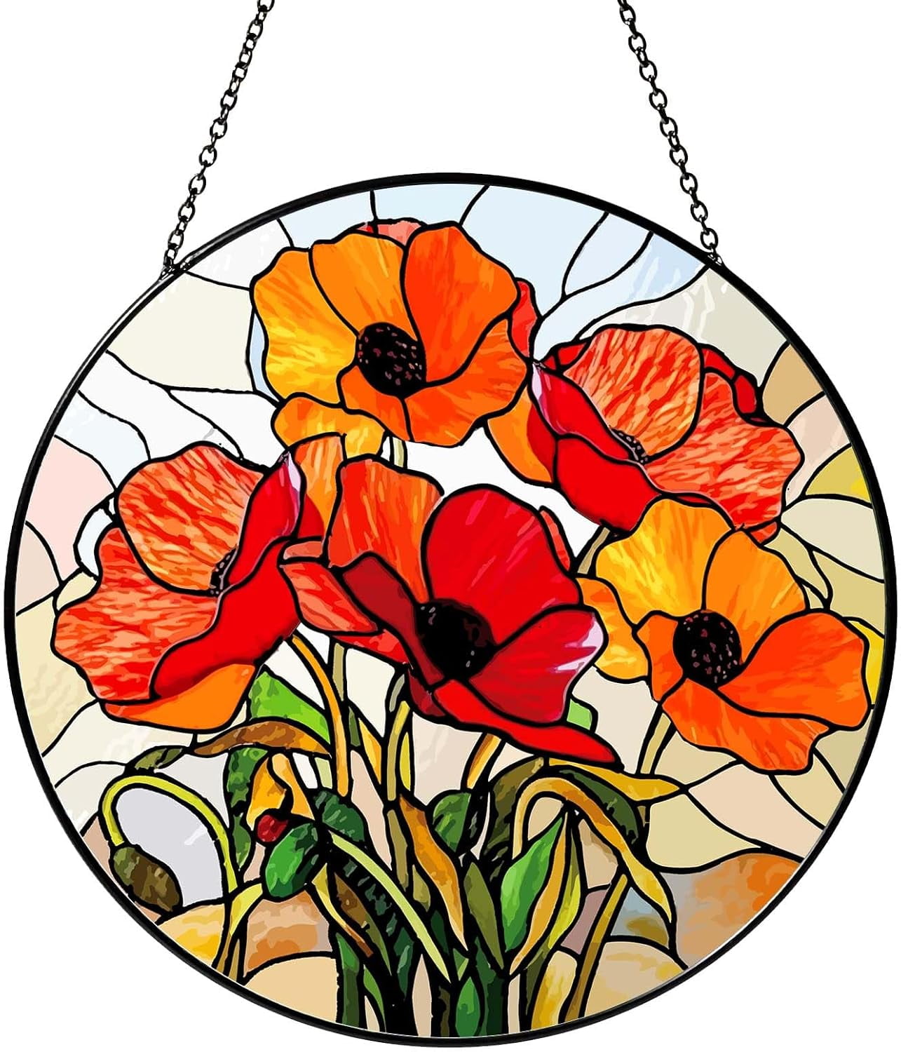California Poppy Forest Sun Catcher Stained Glass Window Hanging Flower ...