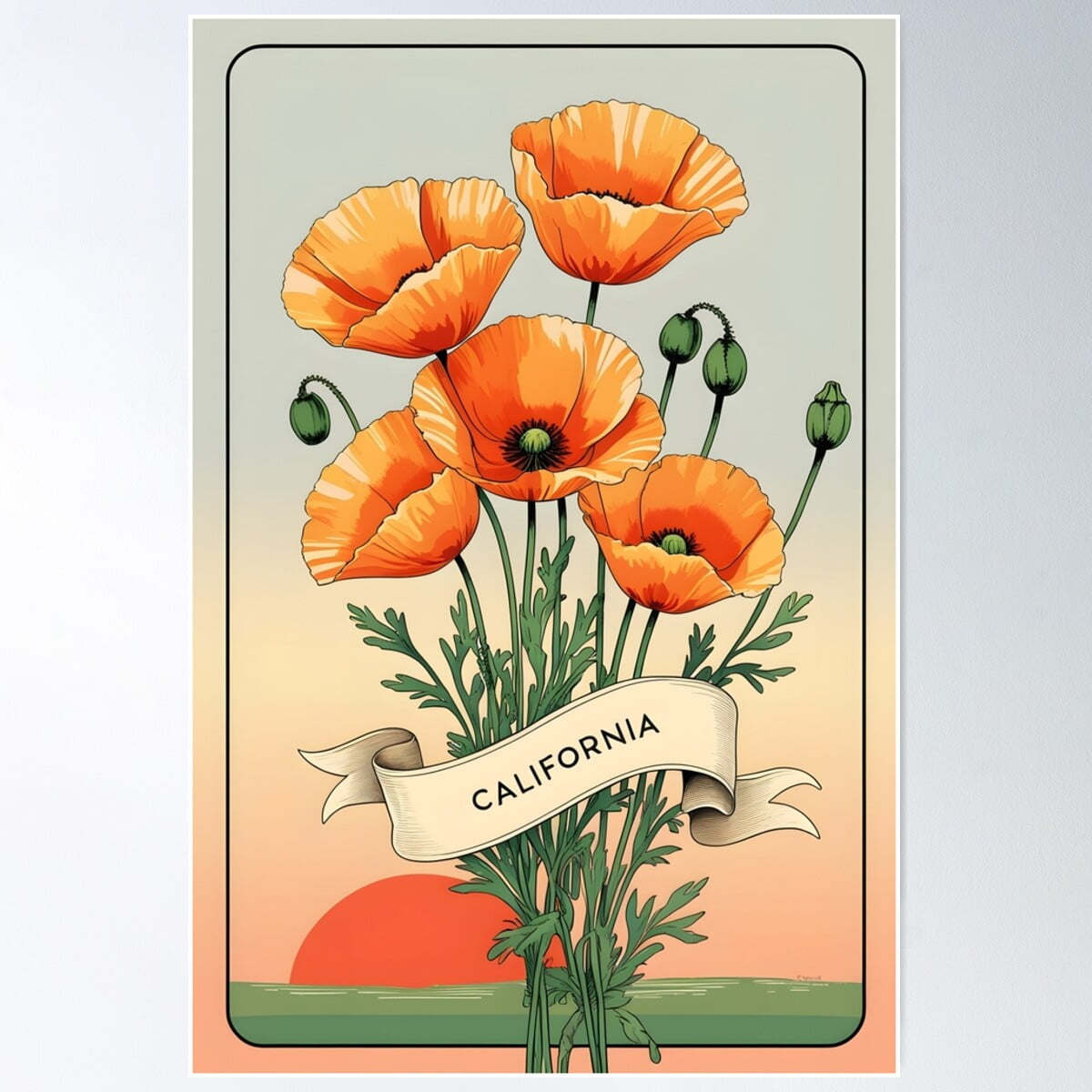 California Poppy Poster Wall Art, Modern Wall Decor For Living Room ...