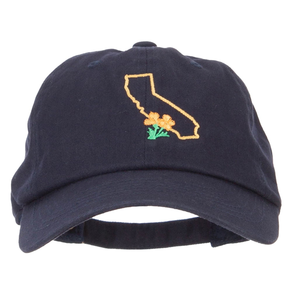 California Poppy with Map Embroidered Unstructured Washed Cap - Navy ...