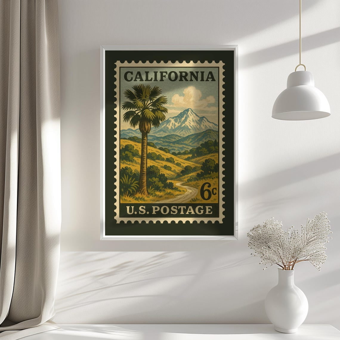 California Postage Stamp Poster Retro State Travel Poster Palm Tree ...