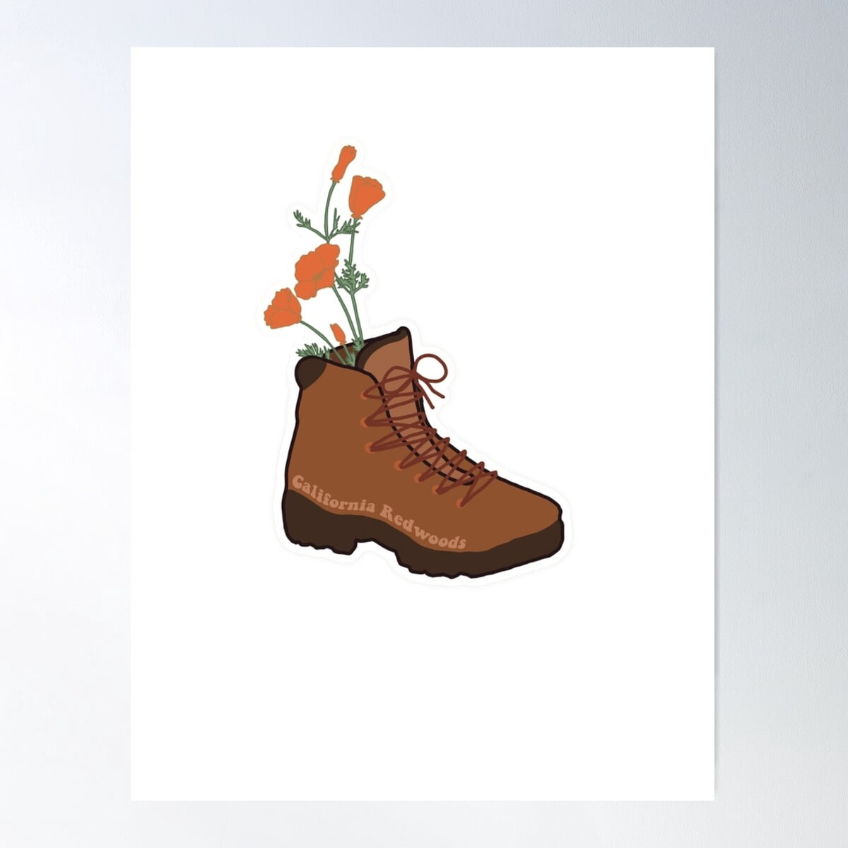 California Redwoods Hiking Boot | Poppy | Hike | Adventure Poster Wall ...