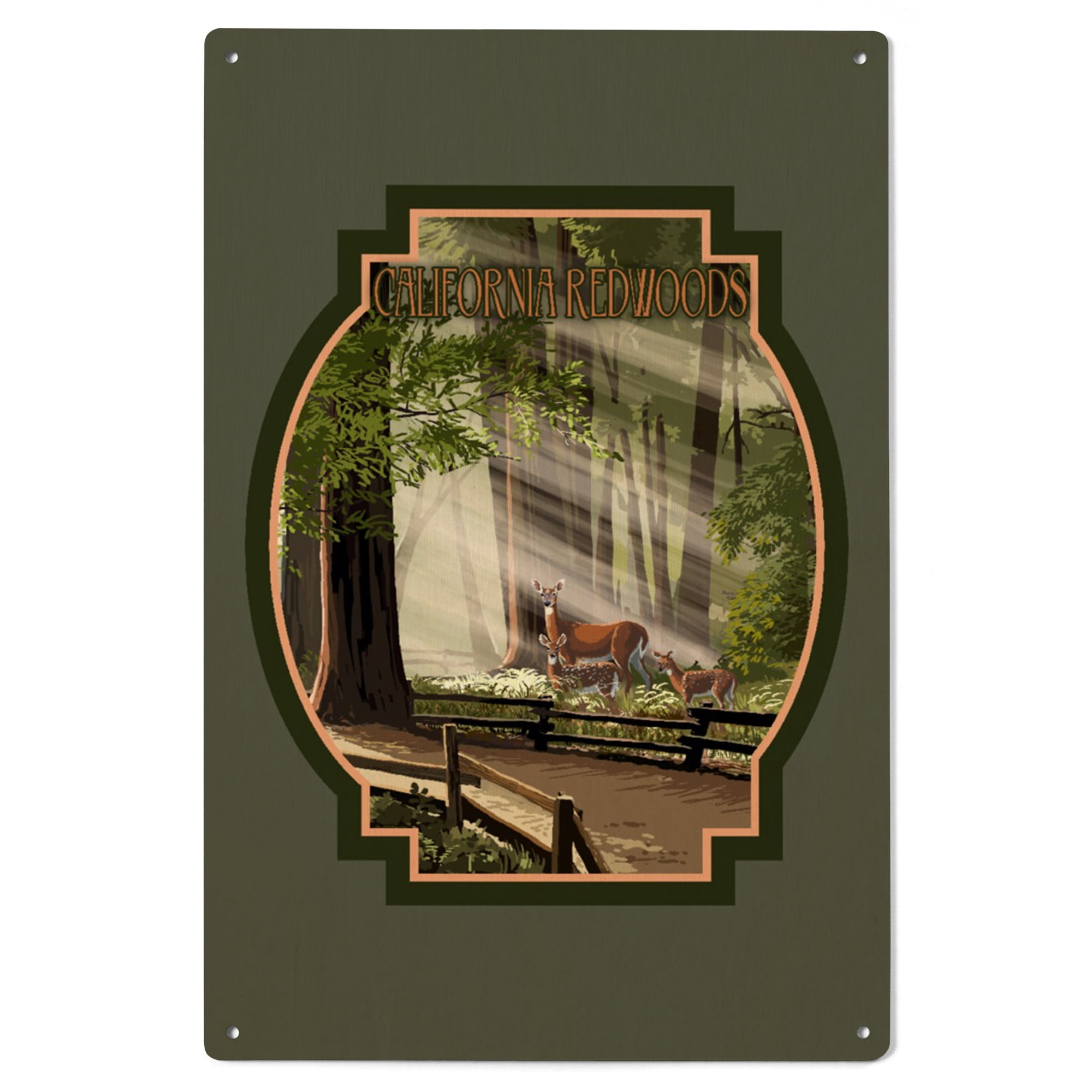 California, Redwoods and Deer, Contour Birch Wood Wall Sign (6x9 Rustic ...