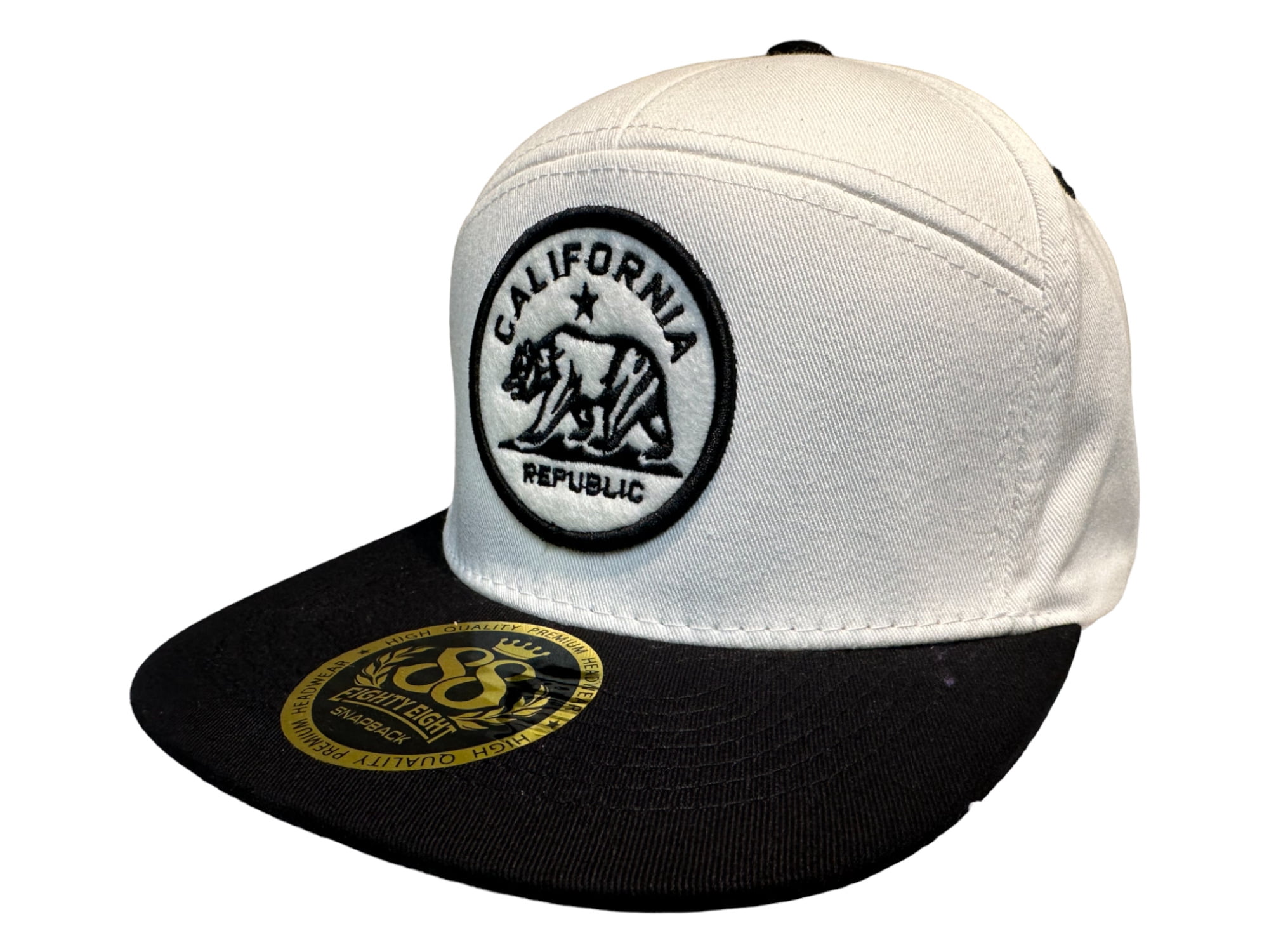 California Republic Black on White Patch Snapback 6 Panel Adjustable Snap Fit Hat - Walmart.com