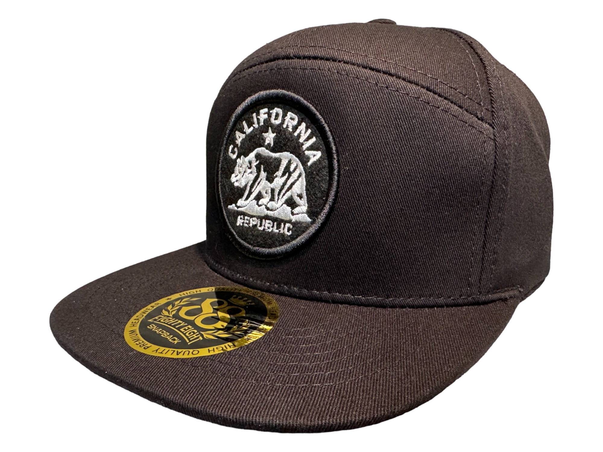 California Republic Round Patch White on Black Snapback 6 Panel ...