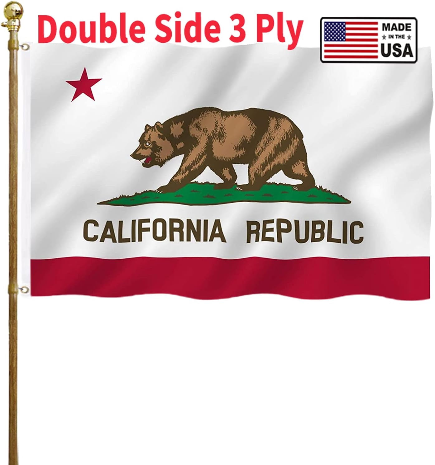 California Republic State Flag Double Sided 2x3 Outdoor Heavy Duty 3 ...