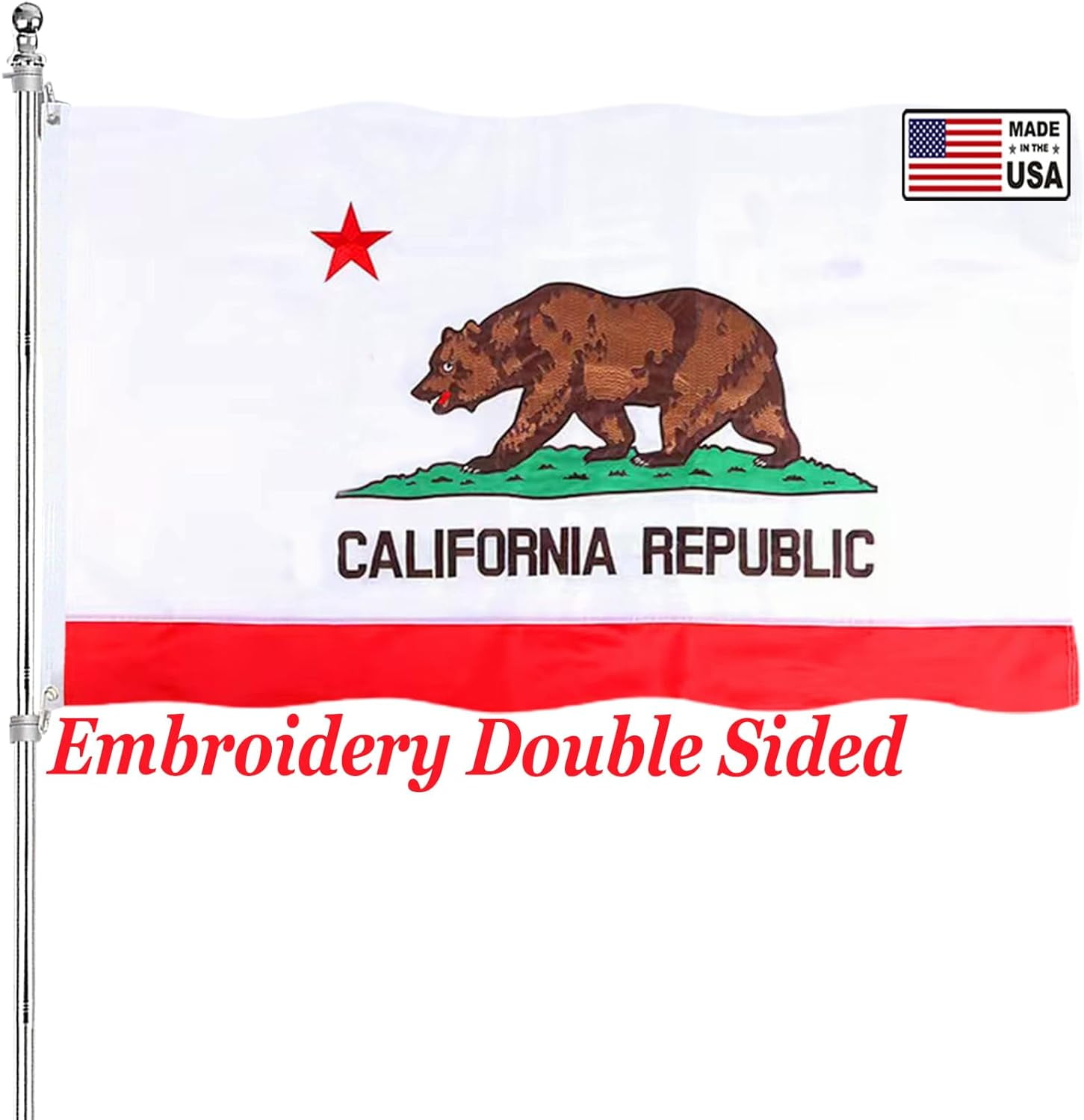 California Republic State Flag Embroidery Double Sided 3X5 Outdoor ...