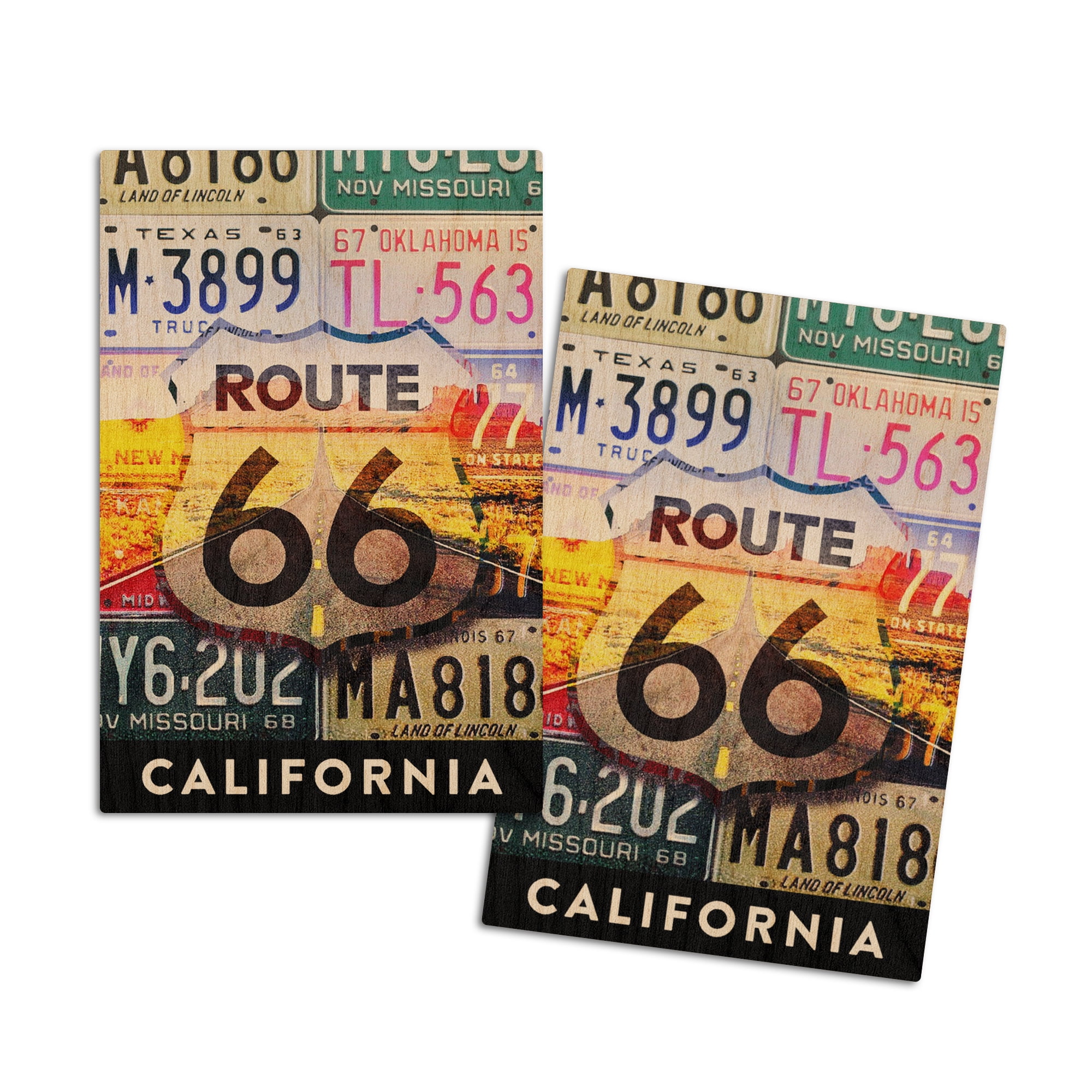 California, Route 66 License Plates, Highway Road (4x6 Birch Wood ...