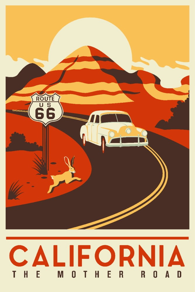 California, Route 66, Mother Road, Simplified (16x24 Giclee Gallery Art ...
