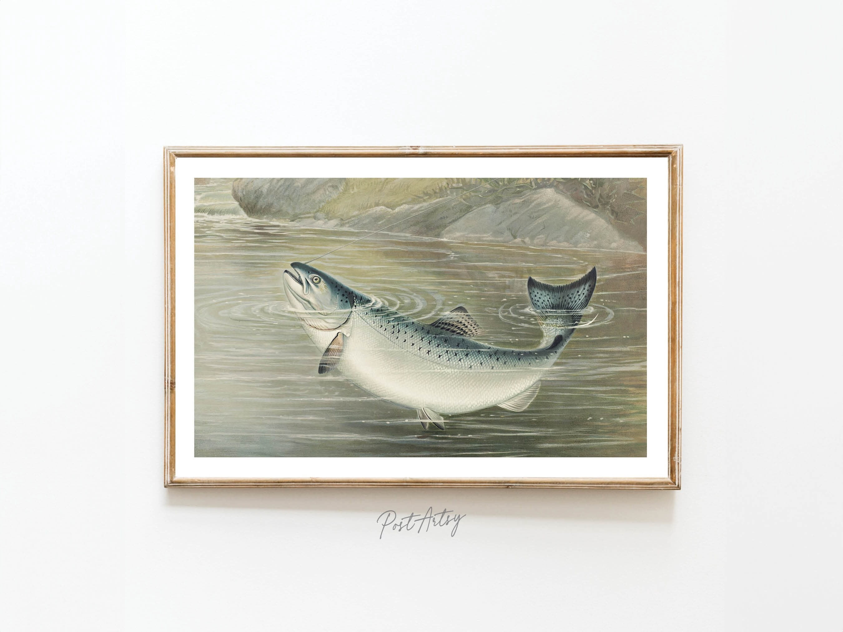 California Salmon Fishing Poster - Vintage Fisherman Wall Art for Dad ...