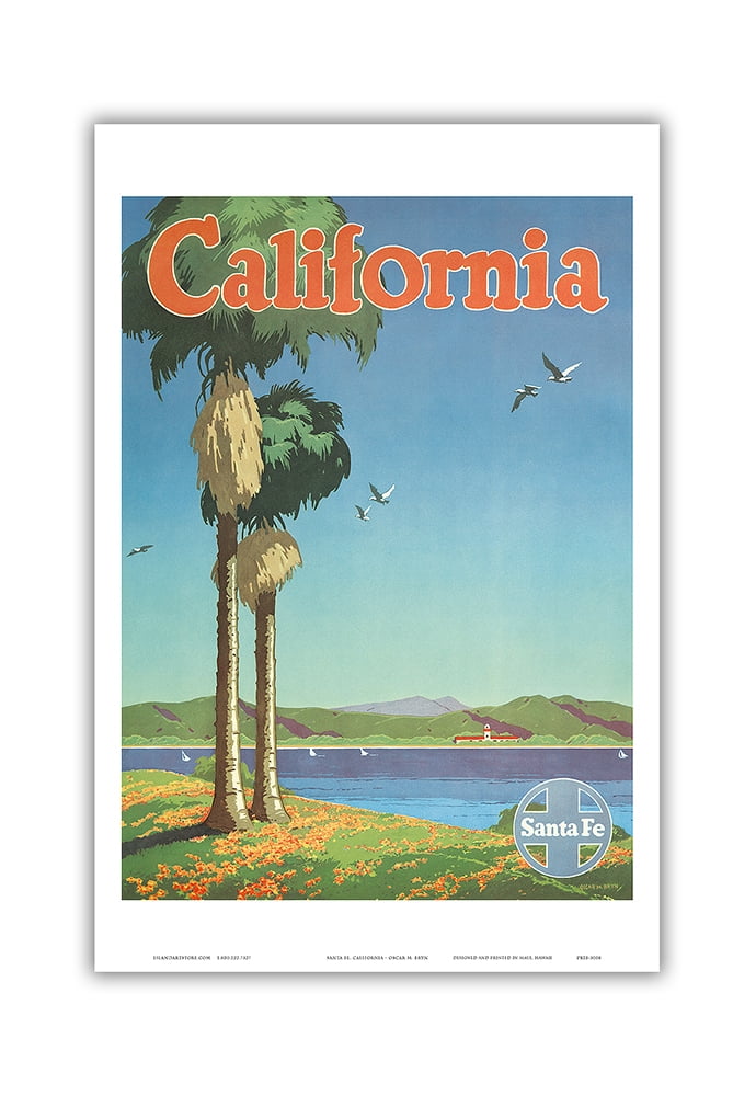 California - Santa Fe Railway - Vintage Railroad Travel Poster by Oscar ...
