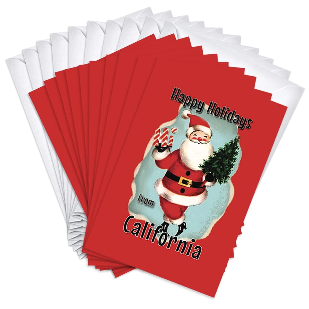 California Santa Hometown Holiday Greeting Cards | 20 Pack Bulk Set ...