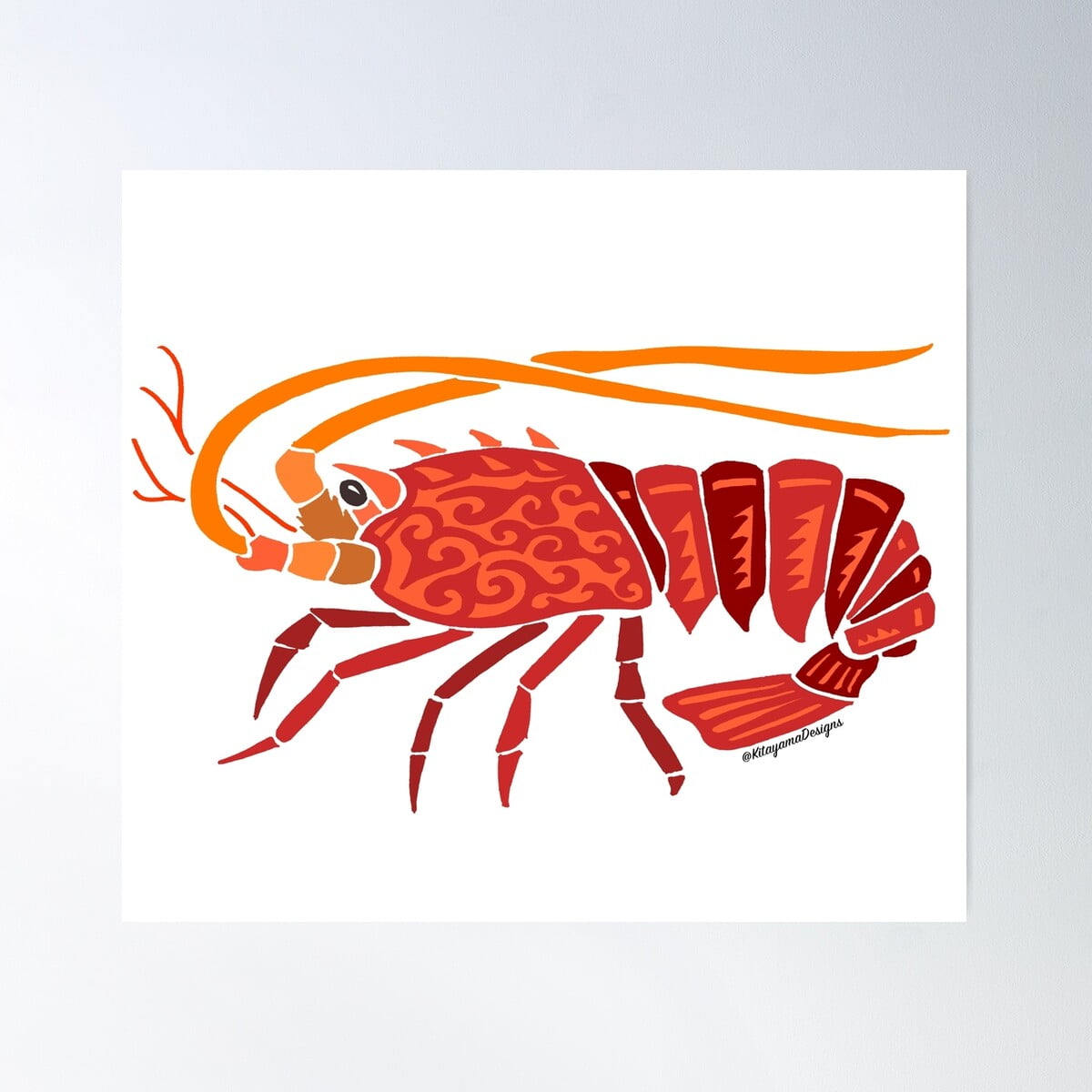 California Spiny Lobster Design - Colored Poster Wall Art Modern Wall ...