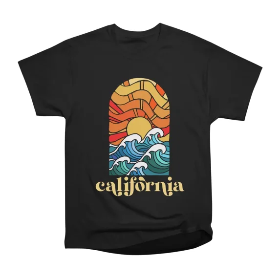 California Stained Glass Style Ocean Beach Graphic T-Shirt Tee Gift For ...