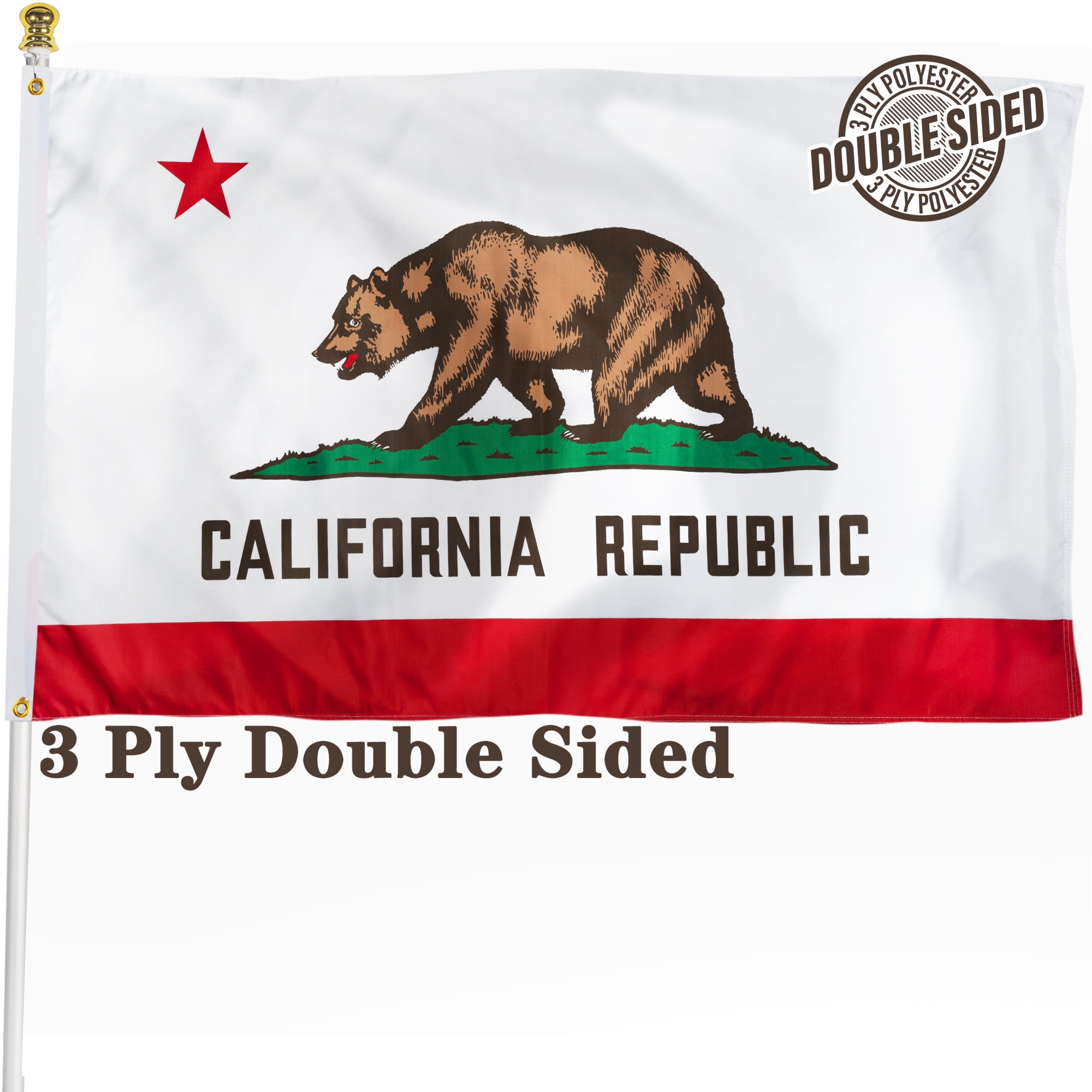 California State Flag 3x5 ft, 3 Ply Polyester Double Sided CA Flag with ...