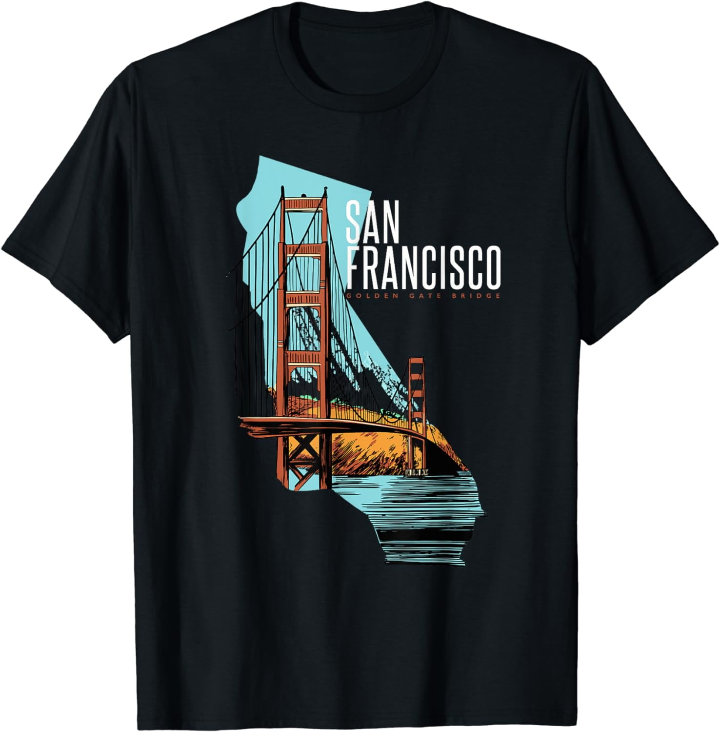 California State Map San Francisco Golden Gate Bridge T-Shirt - Walmart.com