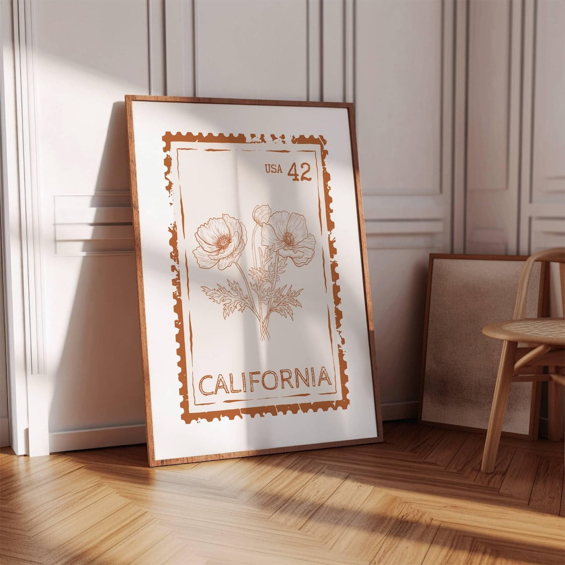 California State Stamp Wall Art Floral Boho Decor, Unframed Paper Print ...