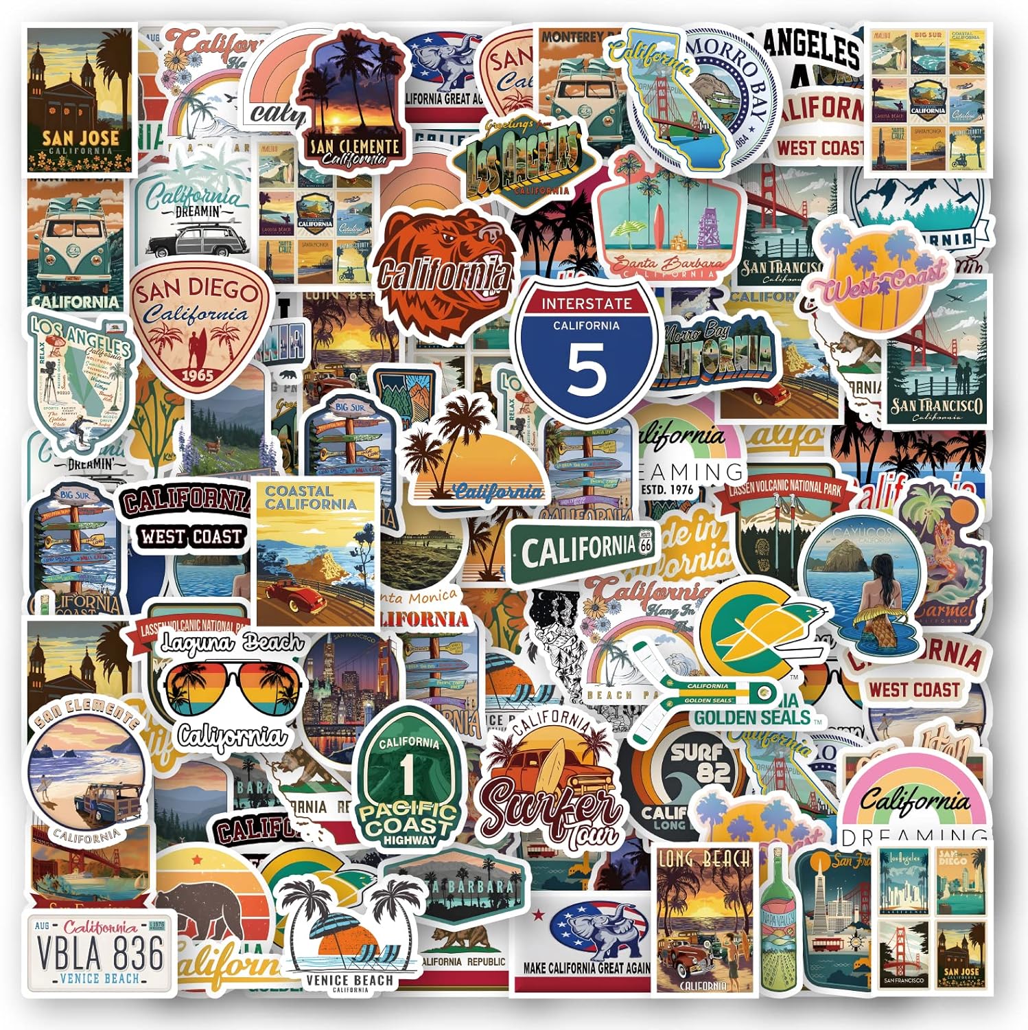 California Stickers for Water Bottles, 60 Pack/PCS Waterproof Vinyl ...