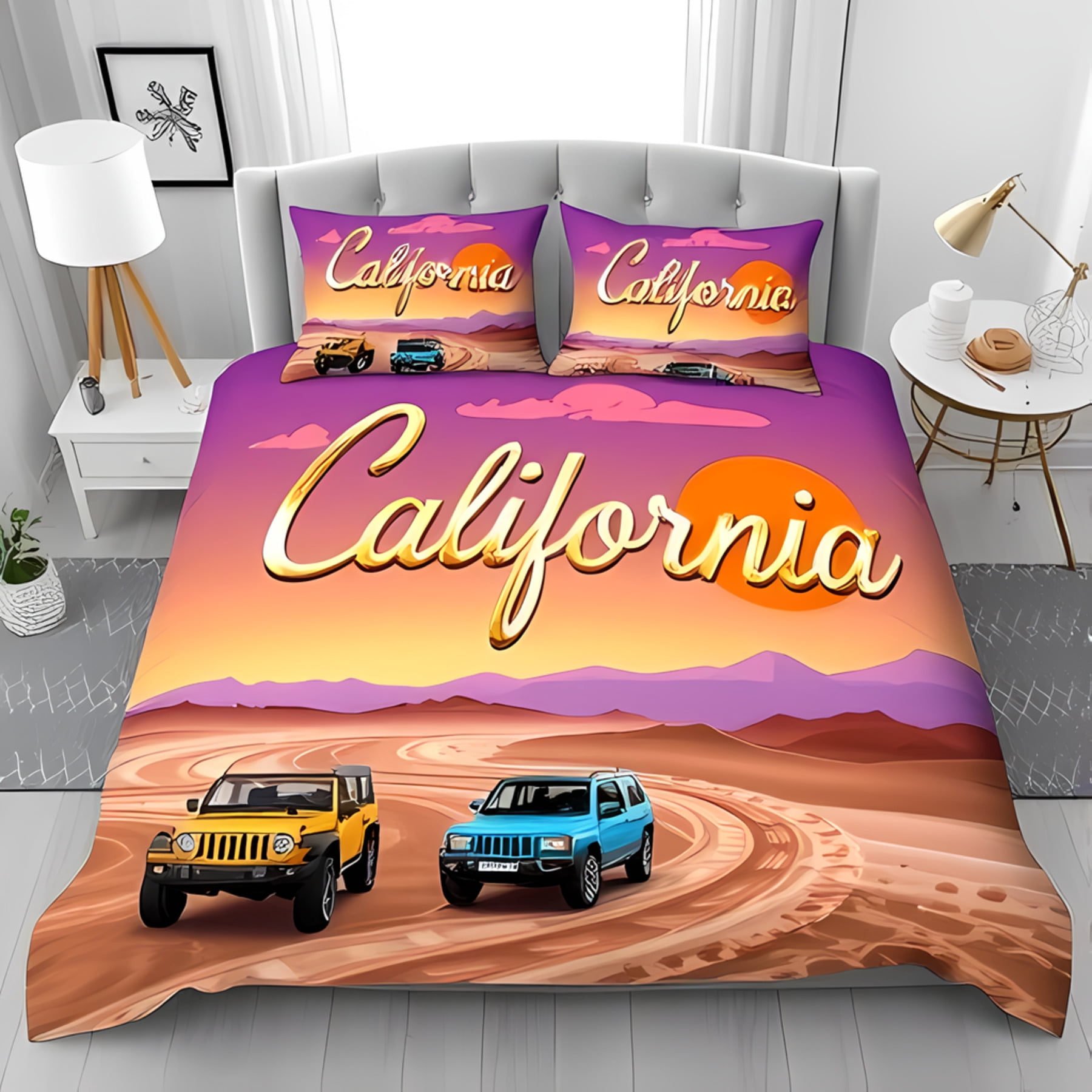 California Sunset 3-Piece Duvet Cover Set - Vibrant Purple & Orange ...