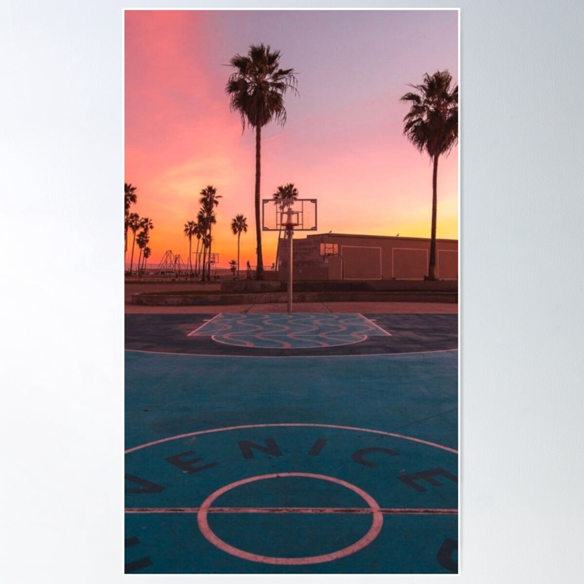 California Sunset And Basketball Poster Wall Art Modern Wall Decor For ...