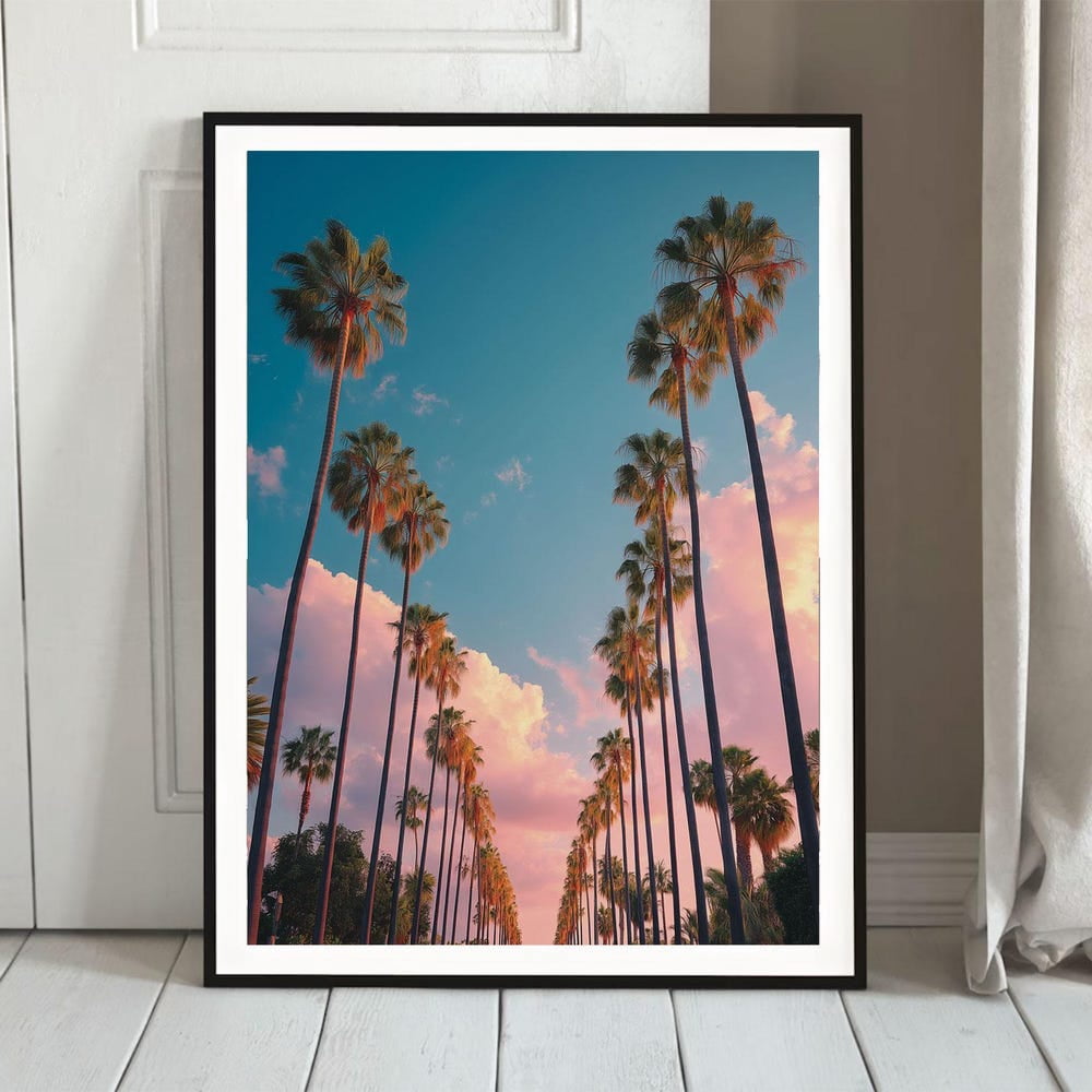 California Sunset Palm Trees Wall Art Pink Sky Tropical Print Dream ...