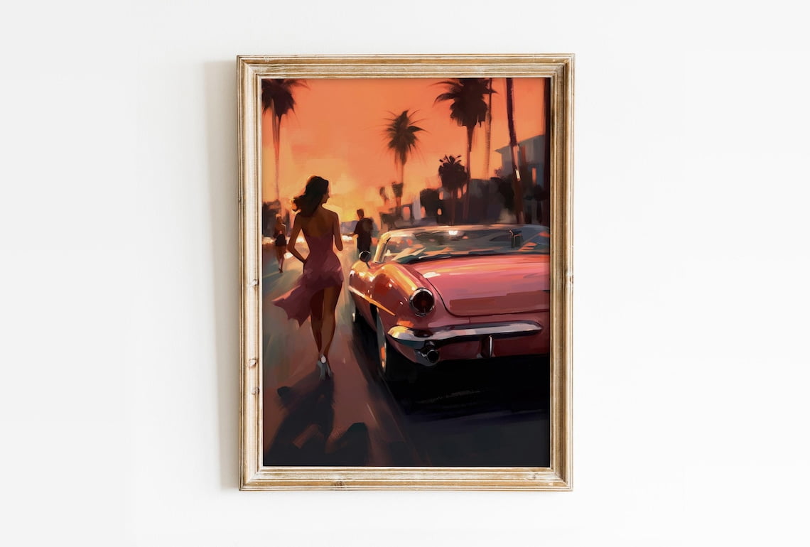California Sunset Pink Palm Springs Wall Art, Unframed Paper Print Size ...