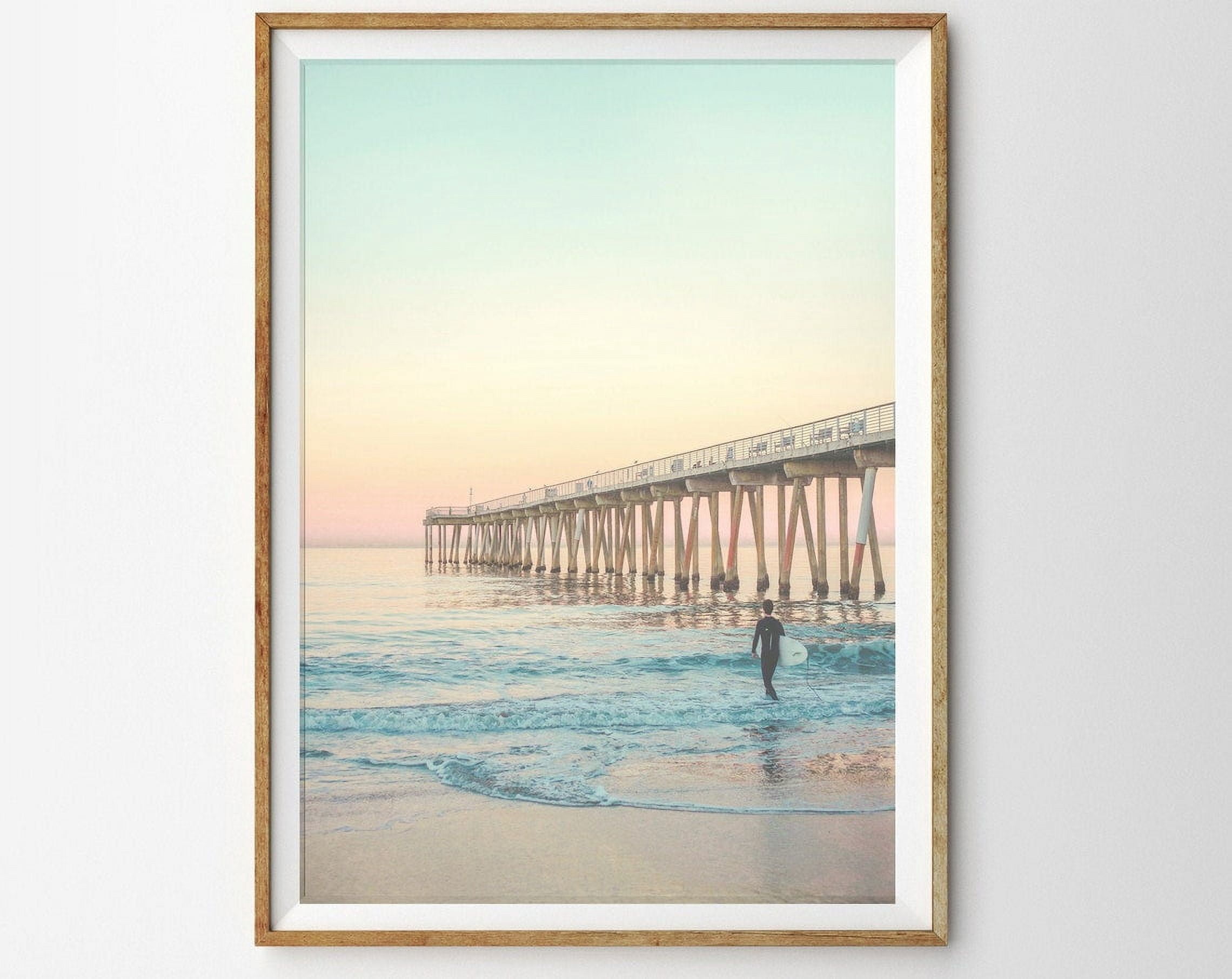 California Sunset Surf Art Print Ocean Pier Summer Prints Beach Poster ...