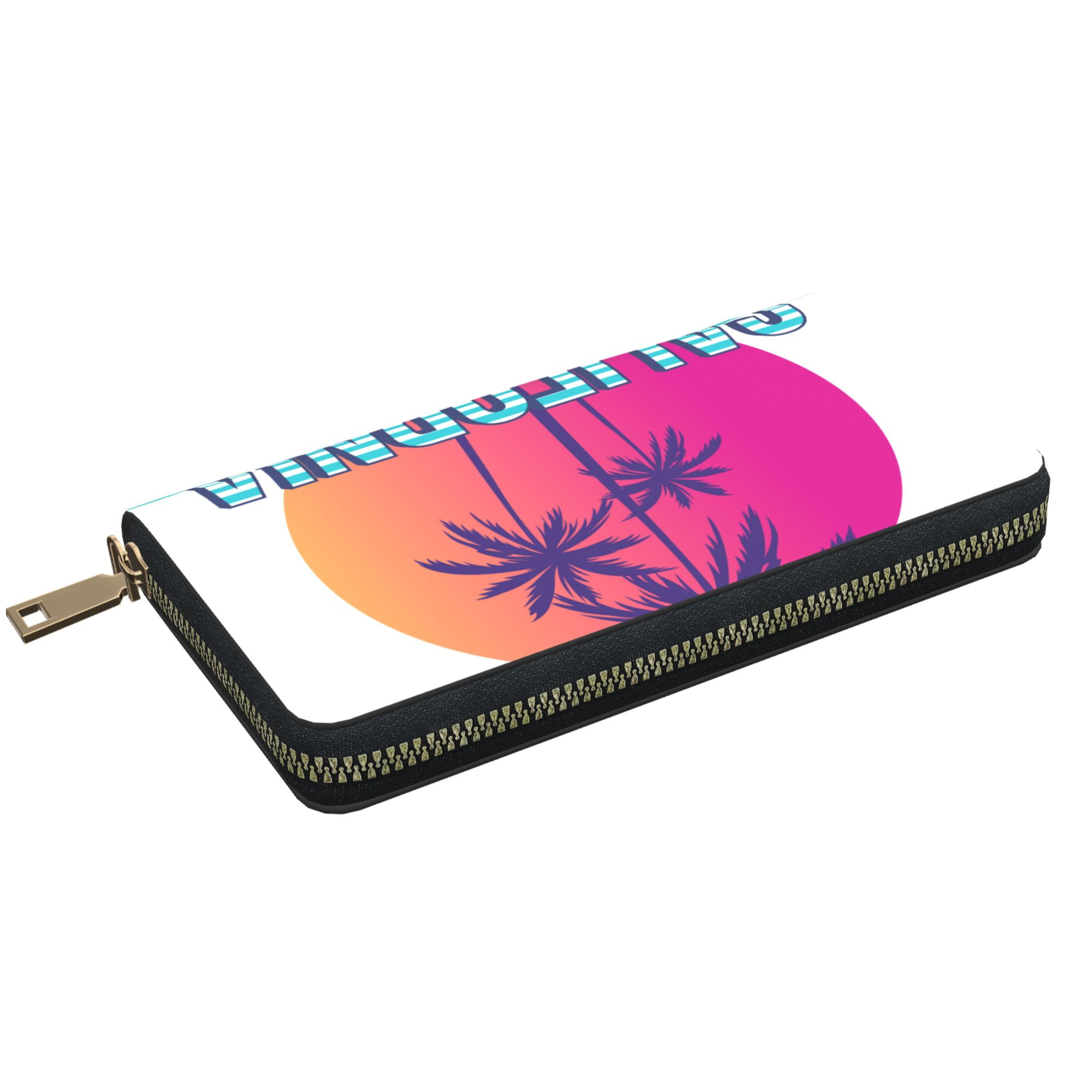 California Sunset With Palm Tree For Women Leather Zip Phone Clutch Pu ...