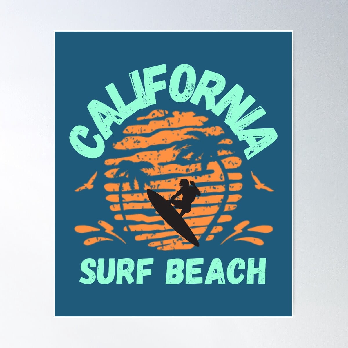 California Surf Beach Destination Poster Wall Art, Modern Wall Decor ...