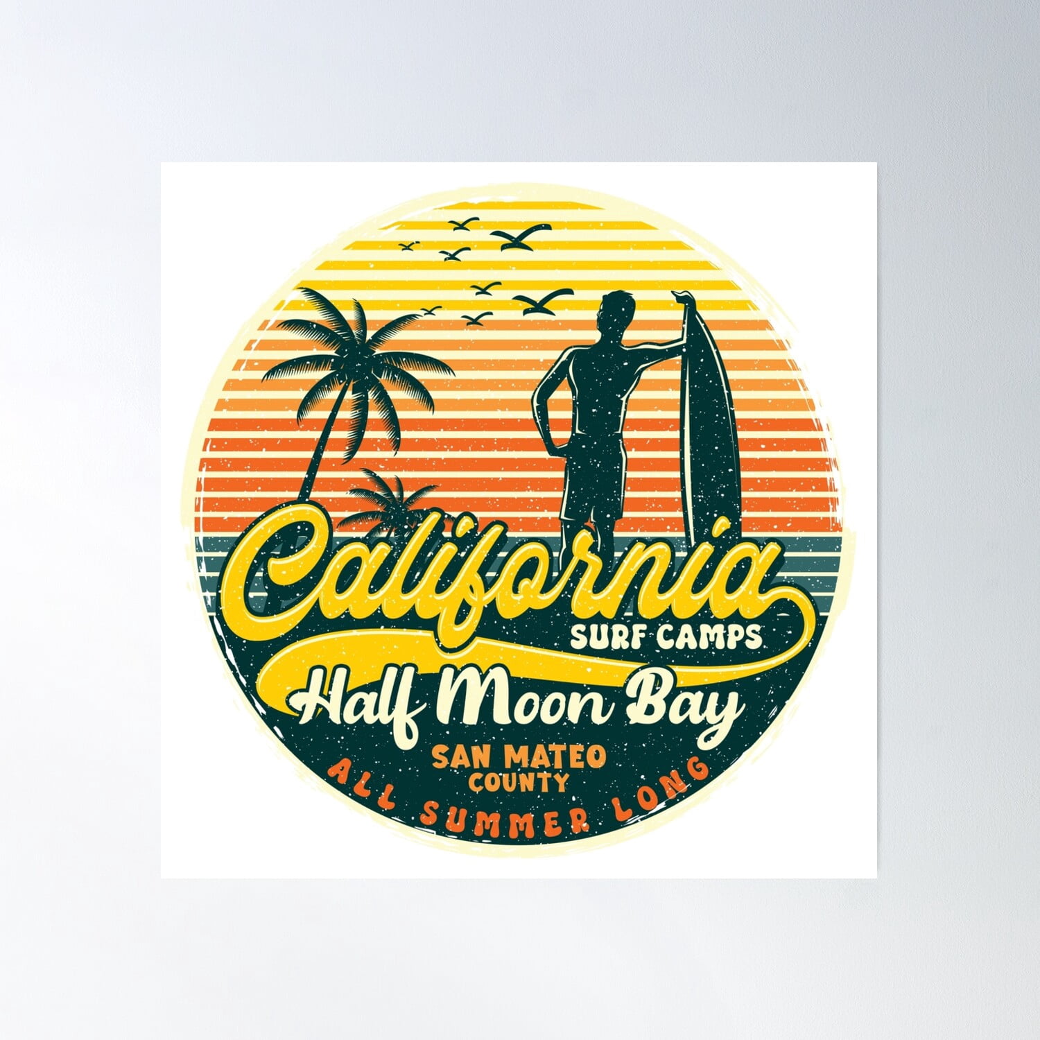 California Surf Camps Half Moon Bay San Mateo County Poster Wall Art ...