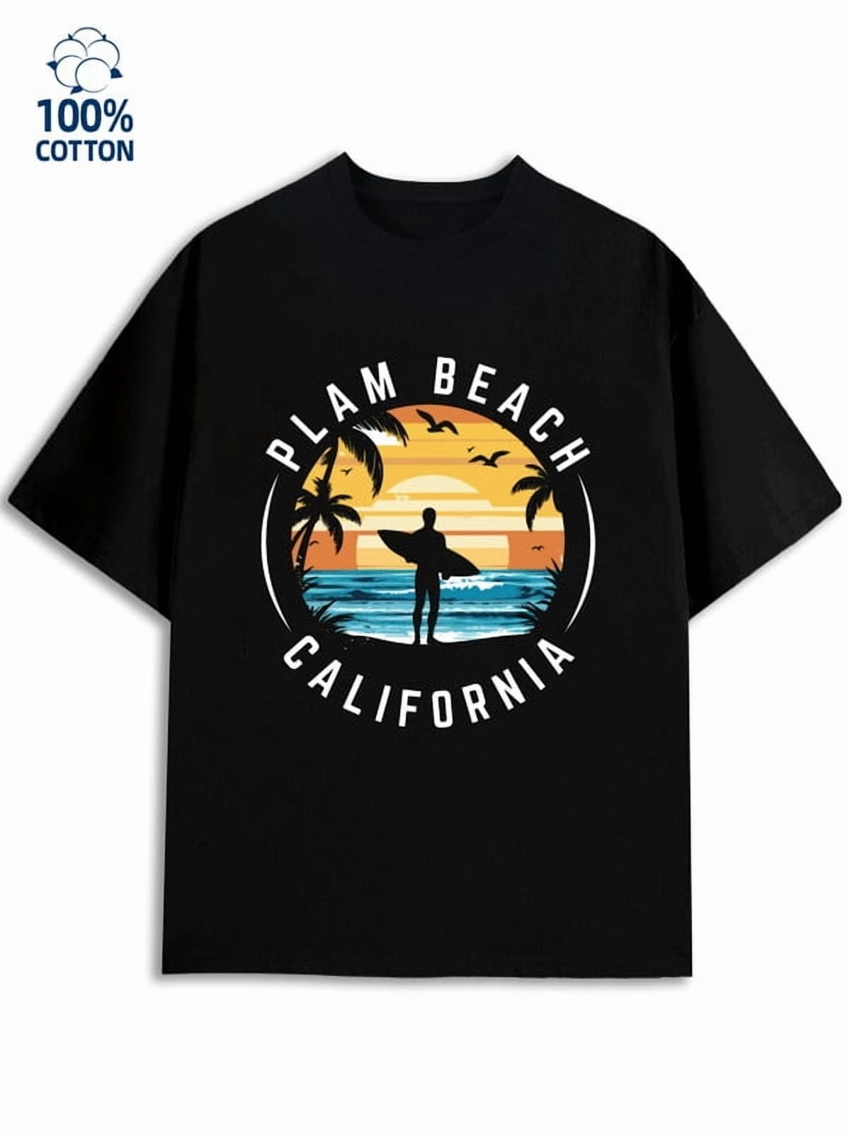 California Surf Tee for men city 180G 100% Cotton black short y2k Basic ...
