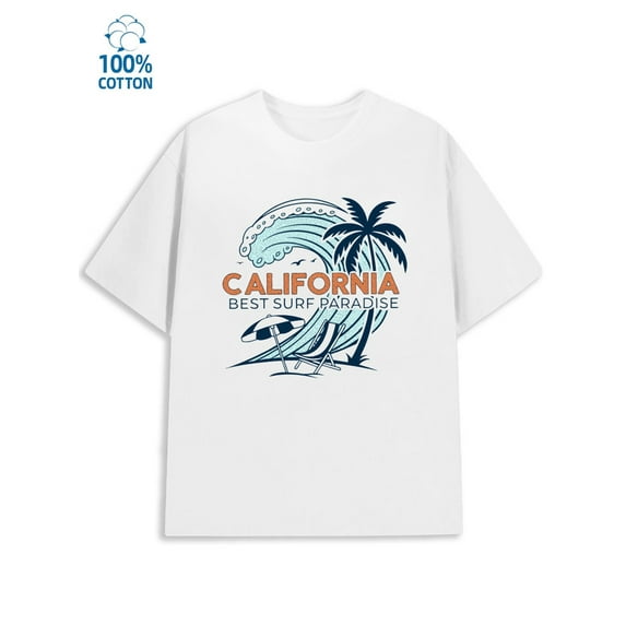 California Surf Tee men city 180G 100% Cotton white short y2k Basic ...