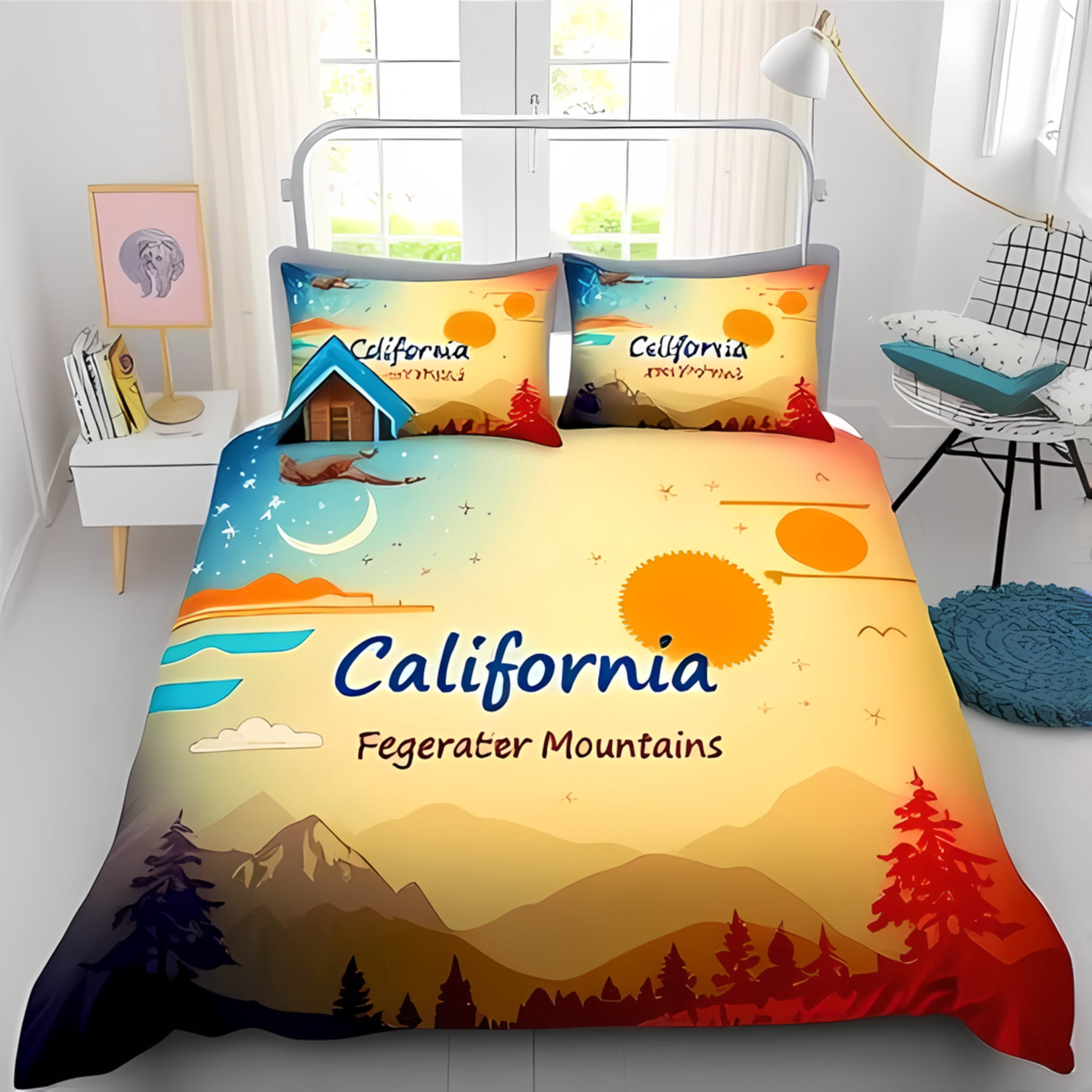 California Themed 3-Piece Duvet Cover Set - Vibrant Landscape with ...