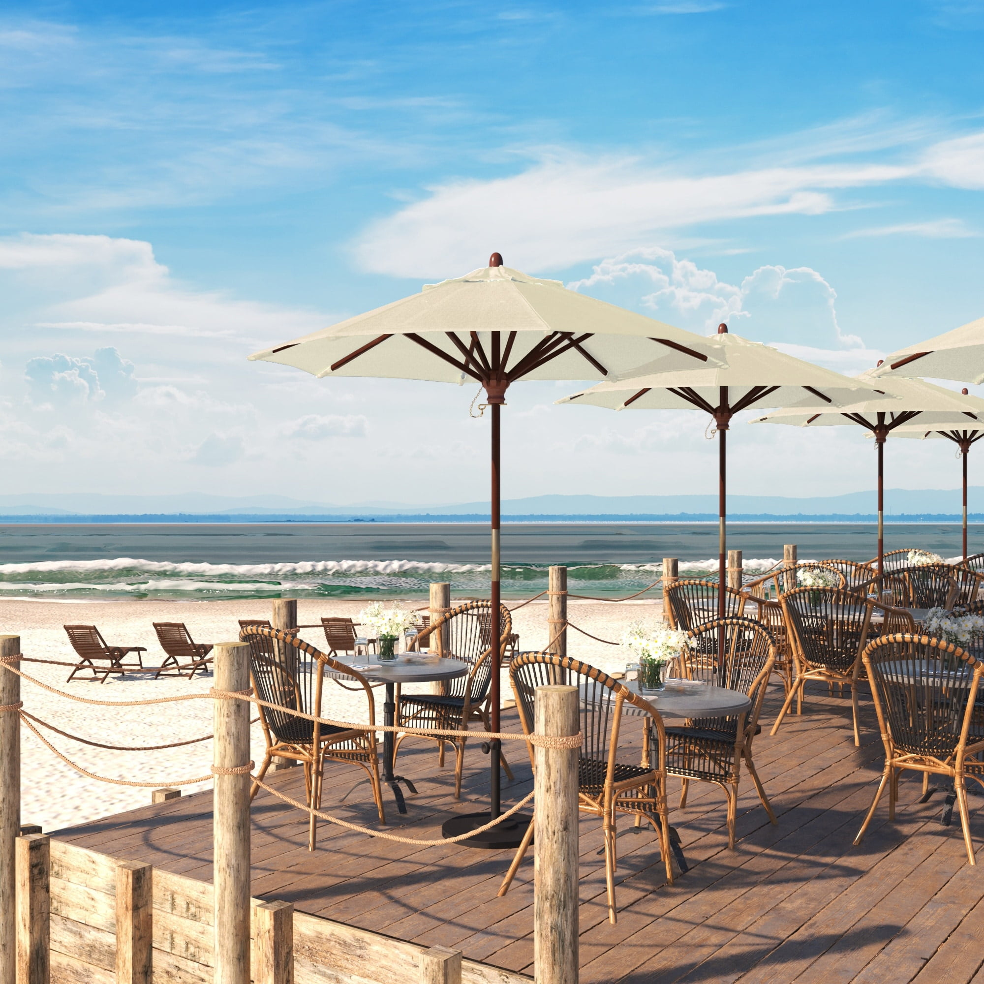 California Umbrella 7.5' Round Marenti Wood Frame Patio Umbrella with ...