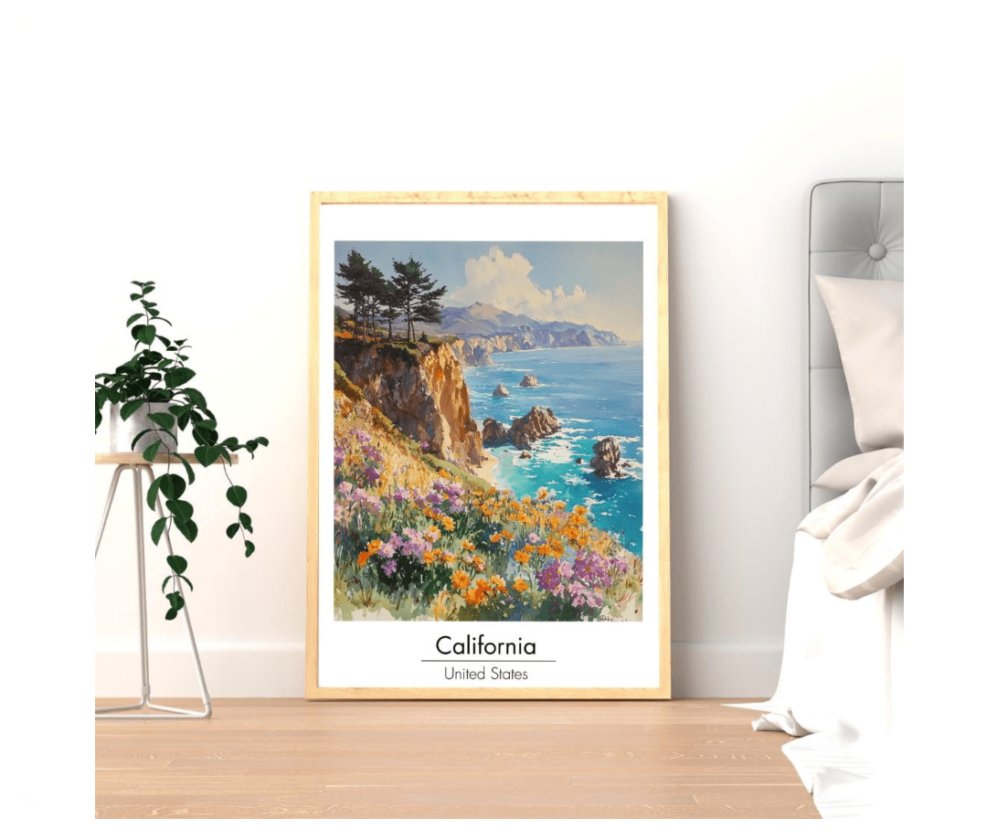 California Usa Travel Poster Usa Wall Art Watercolor Style Poster ...