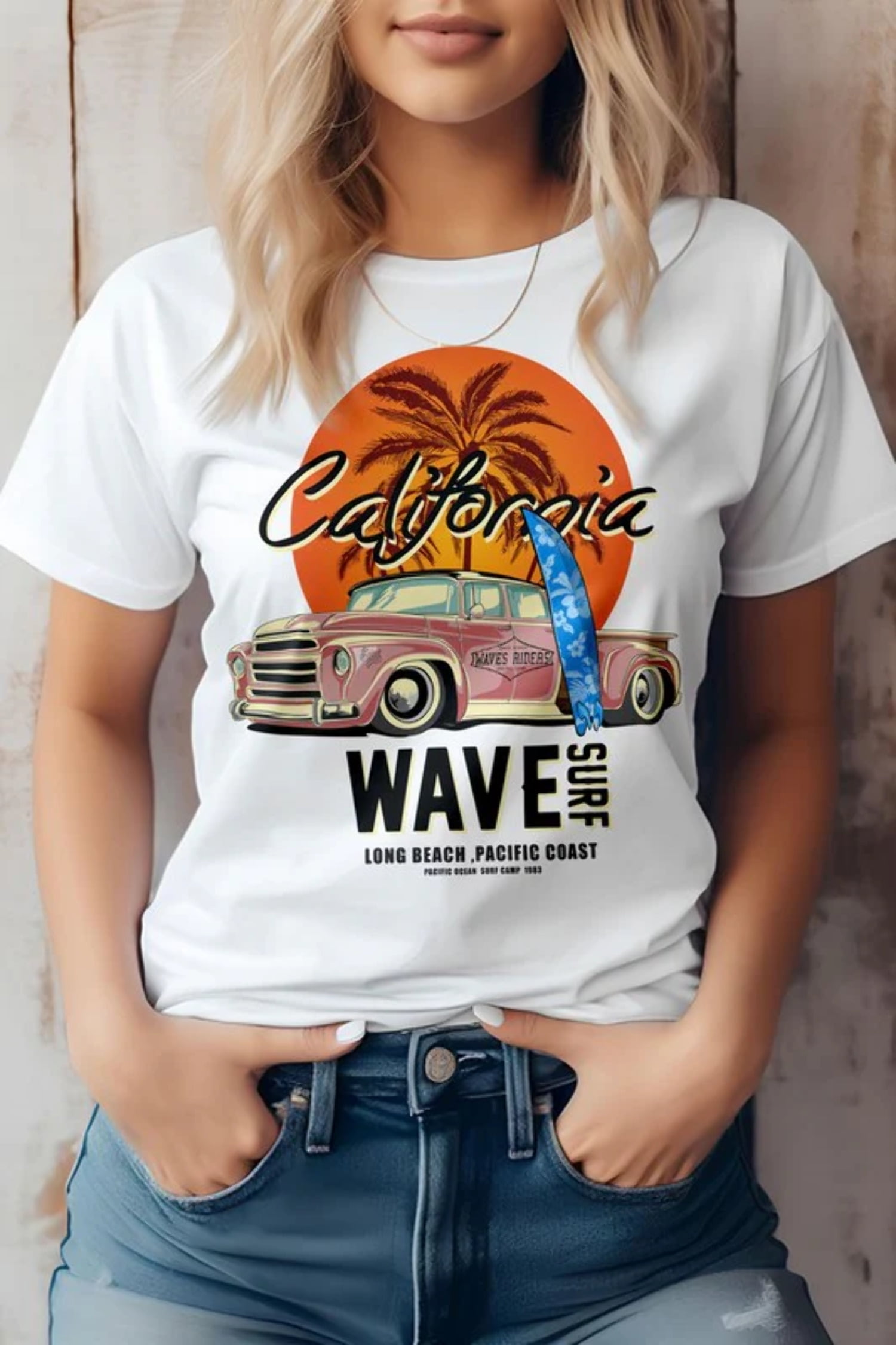 California Wave Surf Vintage Graphic Tee - Walmart.com
