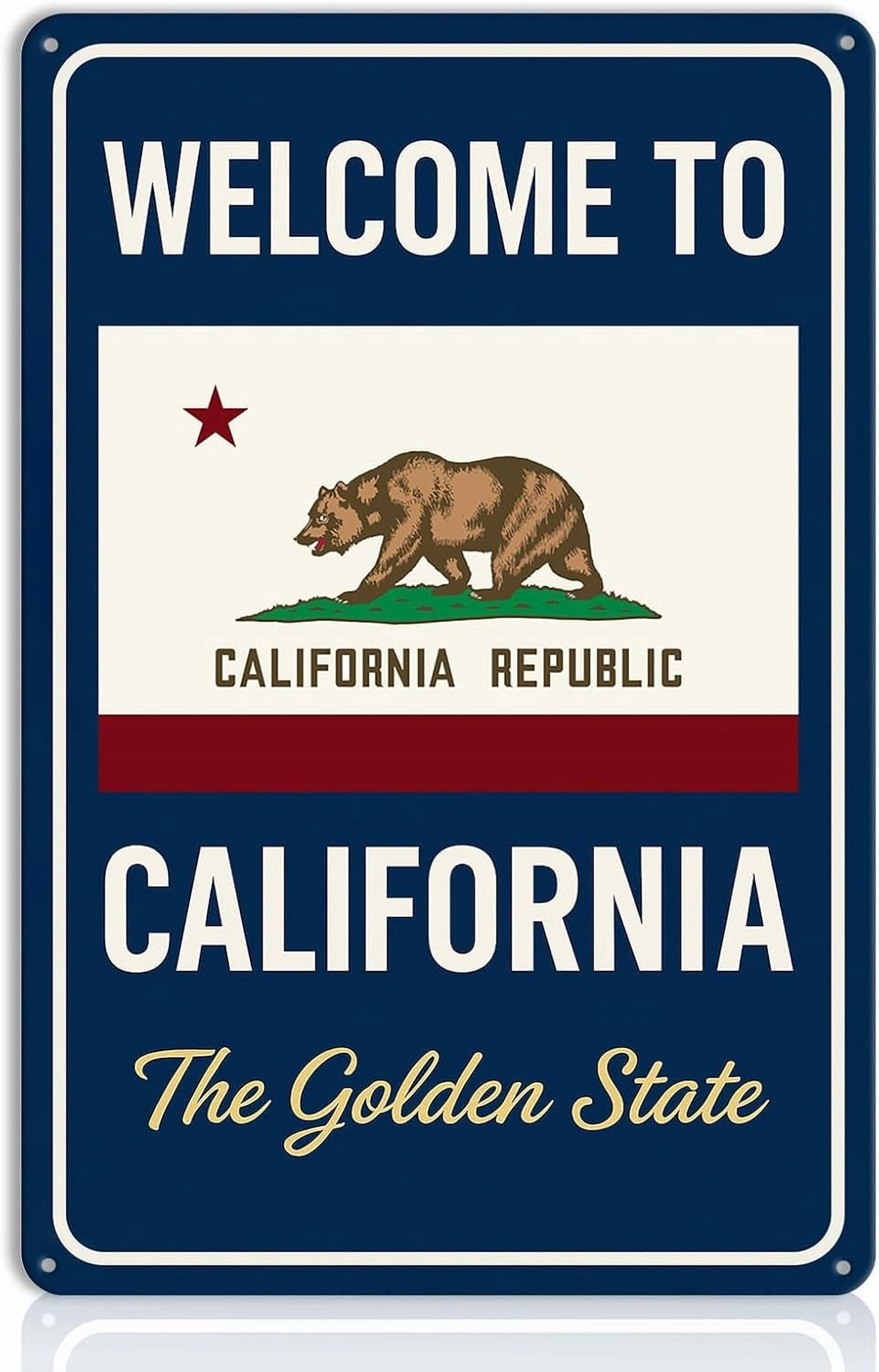 California Welcome Metal Tin Sign, Golden State Vintage Wall Decor ...