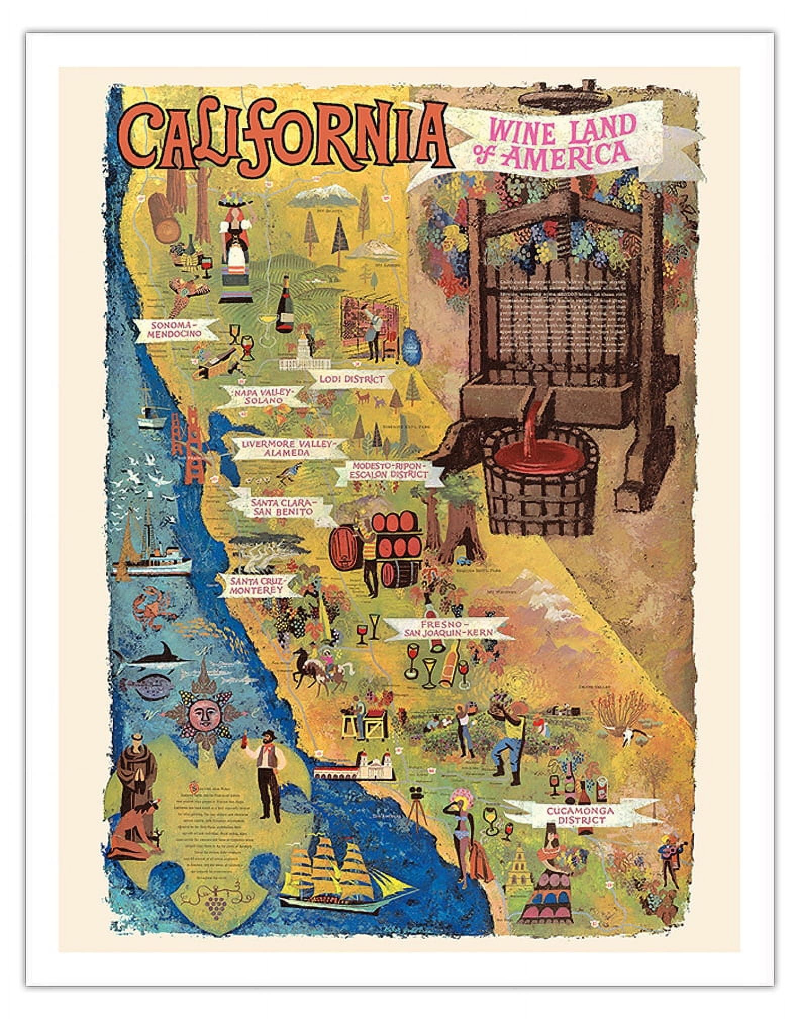 California - Wine Land of America - Vintage Pictorial Map by Amado ...