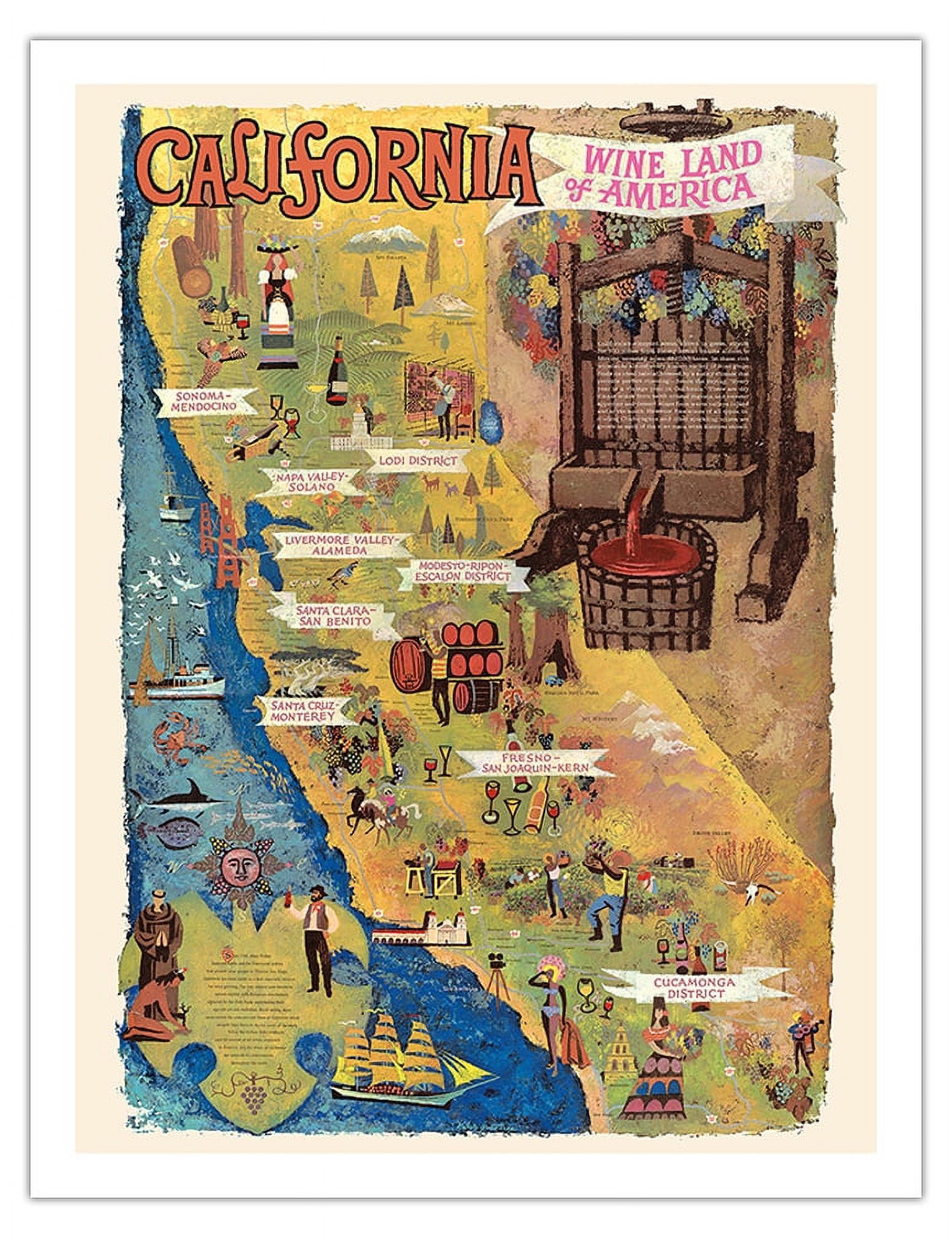 California - Wine Land of America - Vintage Pictorial Map by Amado ...