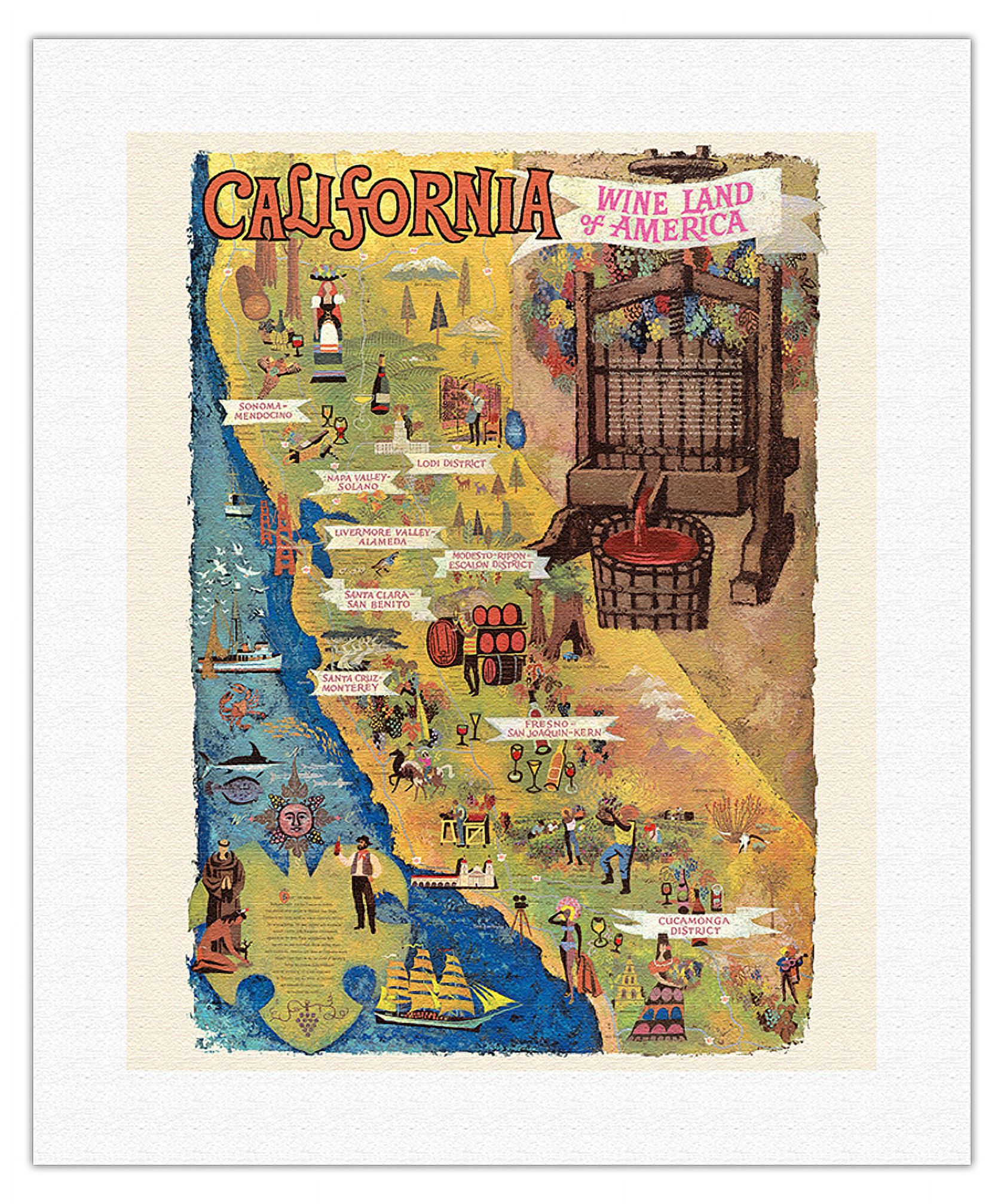 California - Wine Land of America - Vintage Pictorial Map by Amado ...