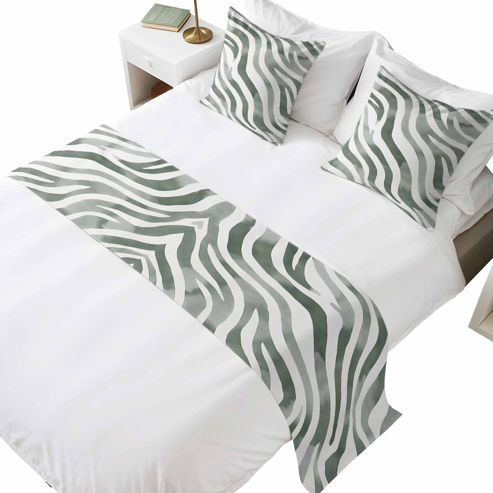 California King Size Abstract Lines Bed Runner Set 102 x 20 inch White ...