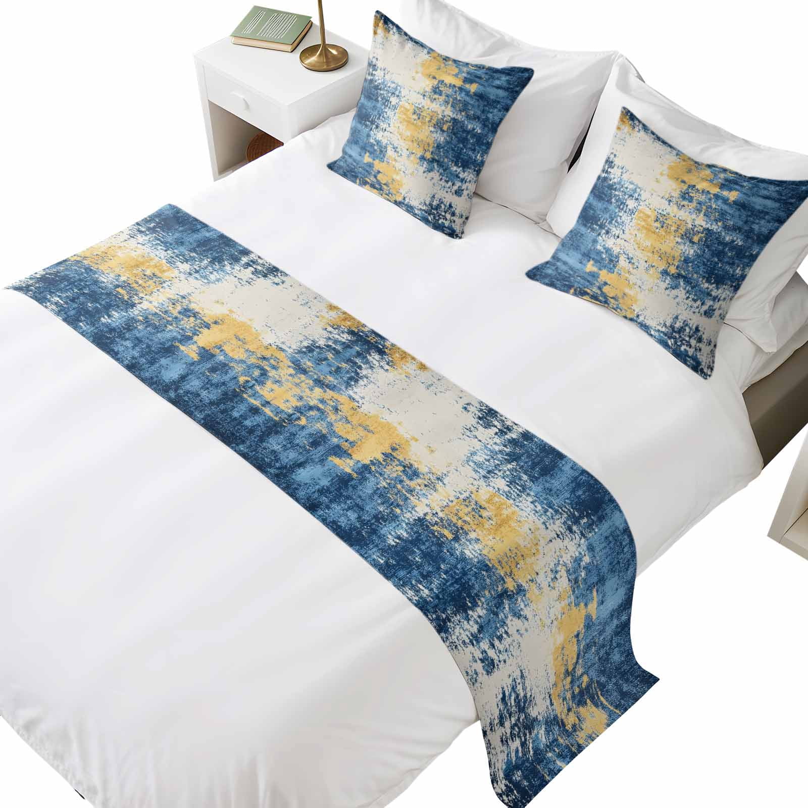 California King Size Abstract Mottled Texture Bed Runner Set 102 x 20 ...